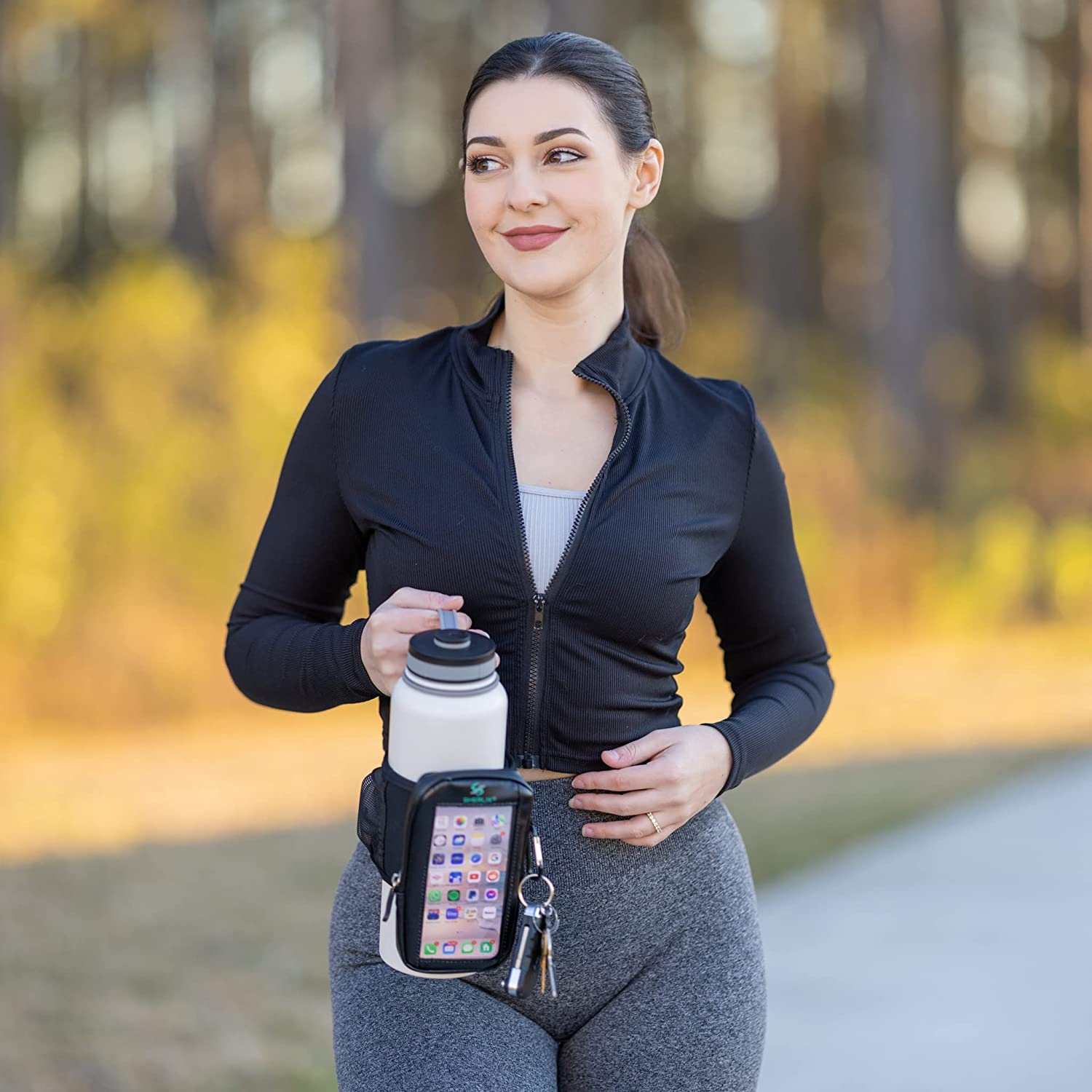 SHERLIX Gym Water Bottle Pouch 18-40 oz Water Bottle Holder for Running, Walking, Workout Cell Phone Holder Caddy, Accessory Pockets