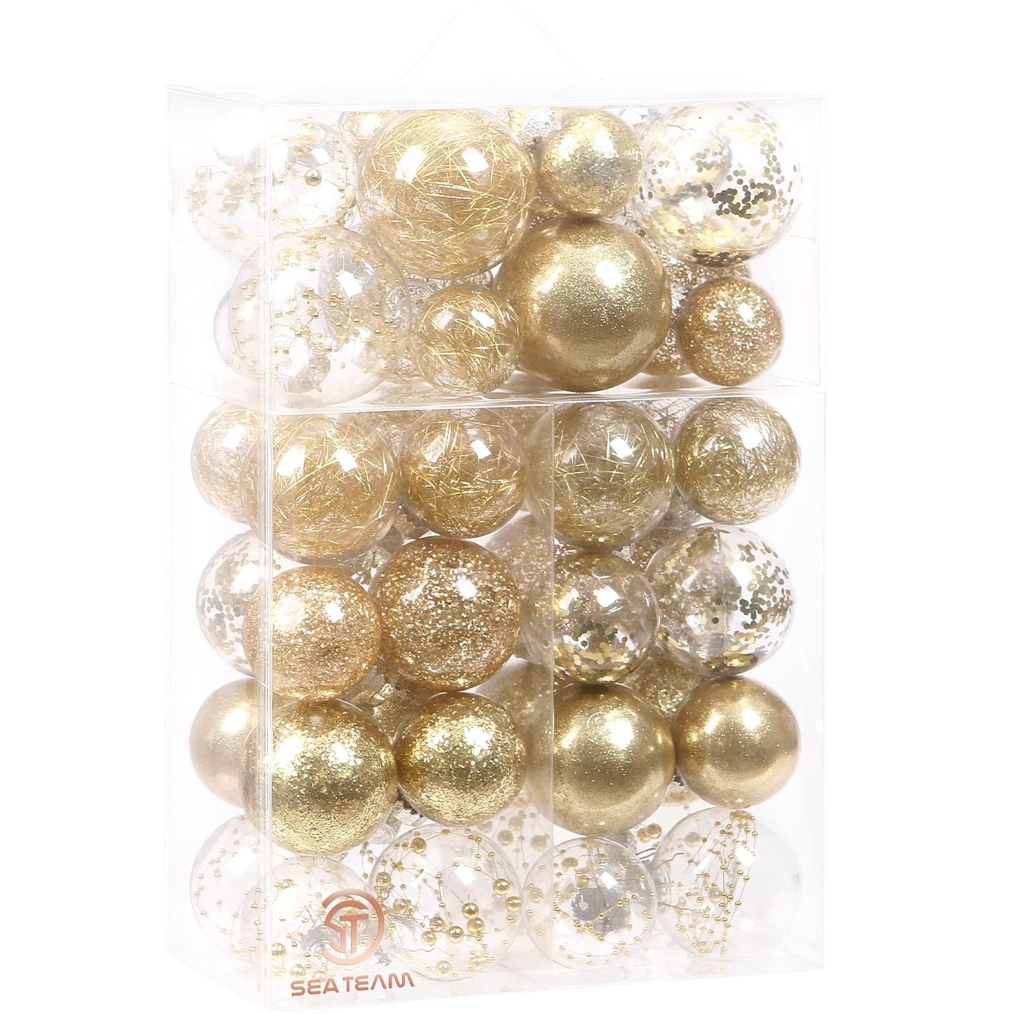 Sea Team Multi-Size Shatterproof Clear Plastic Christmas Ball Ornaments Decorative Xmas Balls Baubles Set with Stuffed Delicate Decorations (48 Counts, Champagne)