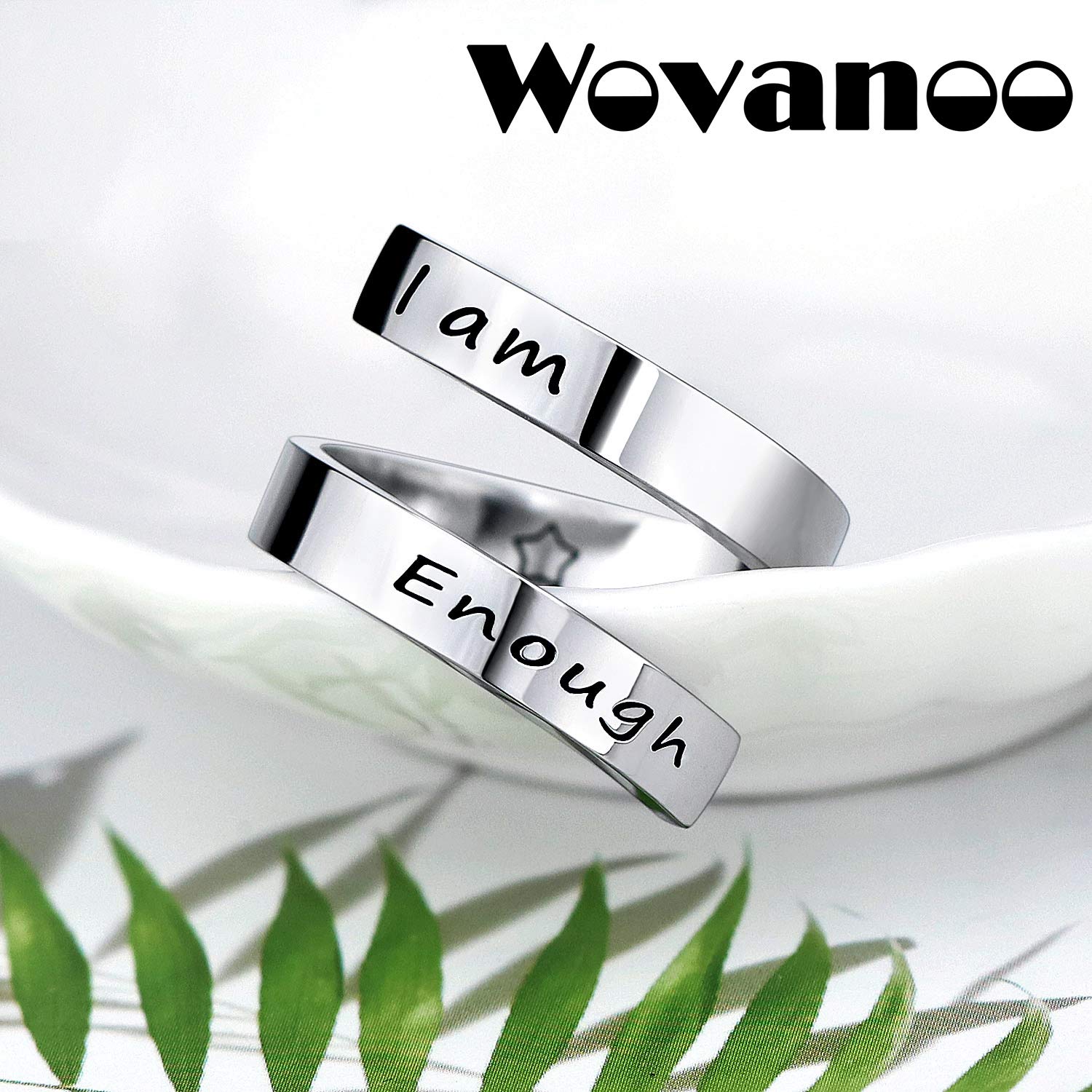 Wovanoo Inspirational Motivational Ring Gifts for Best Friend I Am Enough Personalized Stainless Steel Adjustable Twist Ring Gift for Birthday I Am Enough
