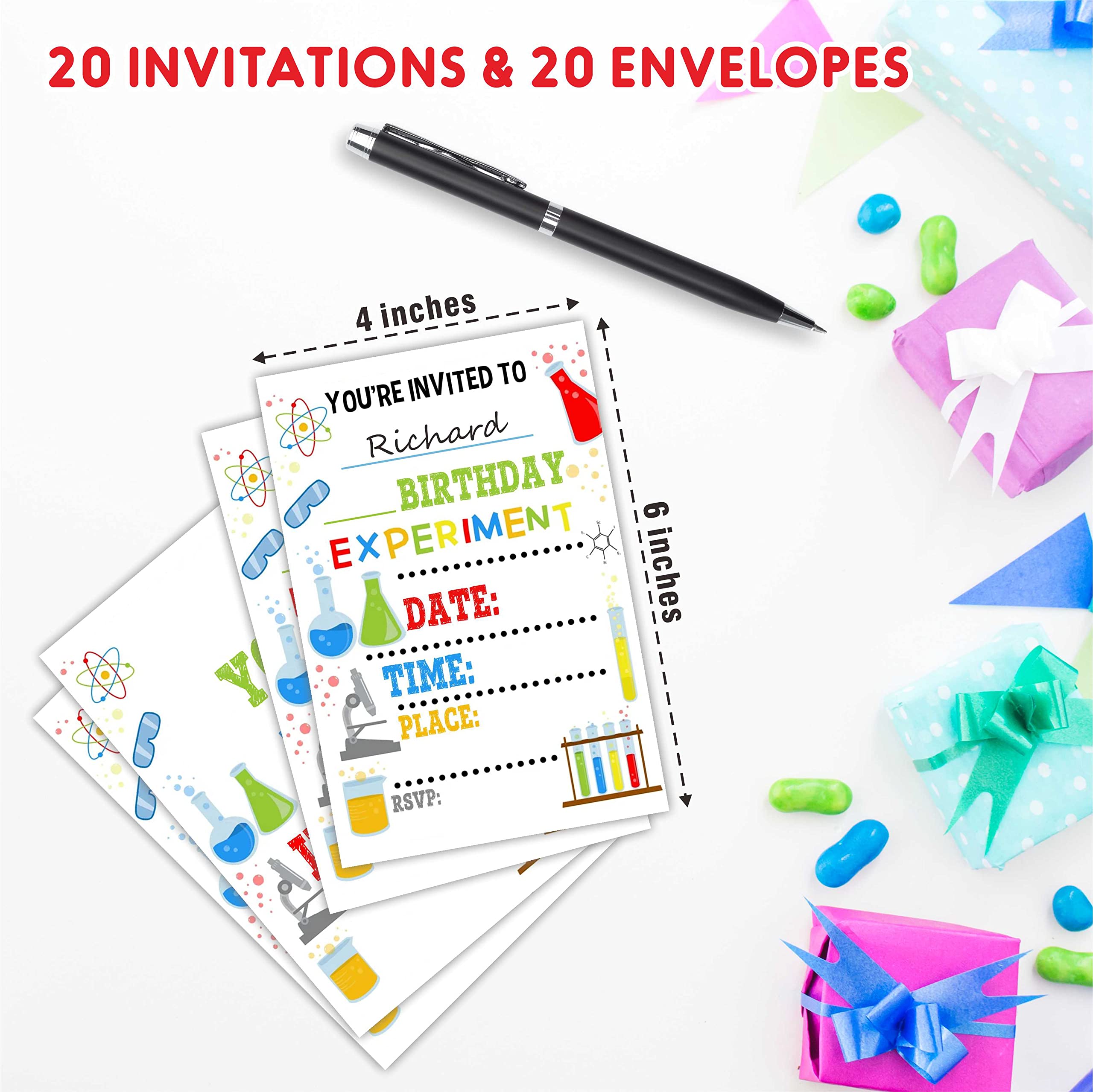 Science Laboratory Birthday Invitations, Experiment Double-Sided Fill-In Invite Cards For Birthday Party,Boys, Girls, Kids,Teen, 20 Invitations With Envelopes, Decorations,Party Favor And Supply-A45