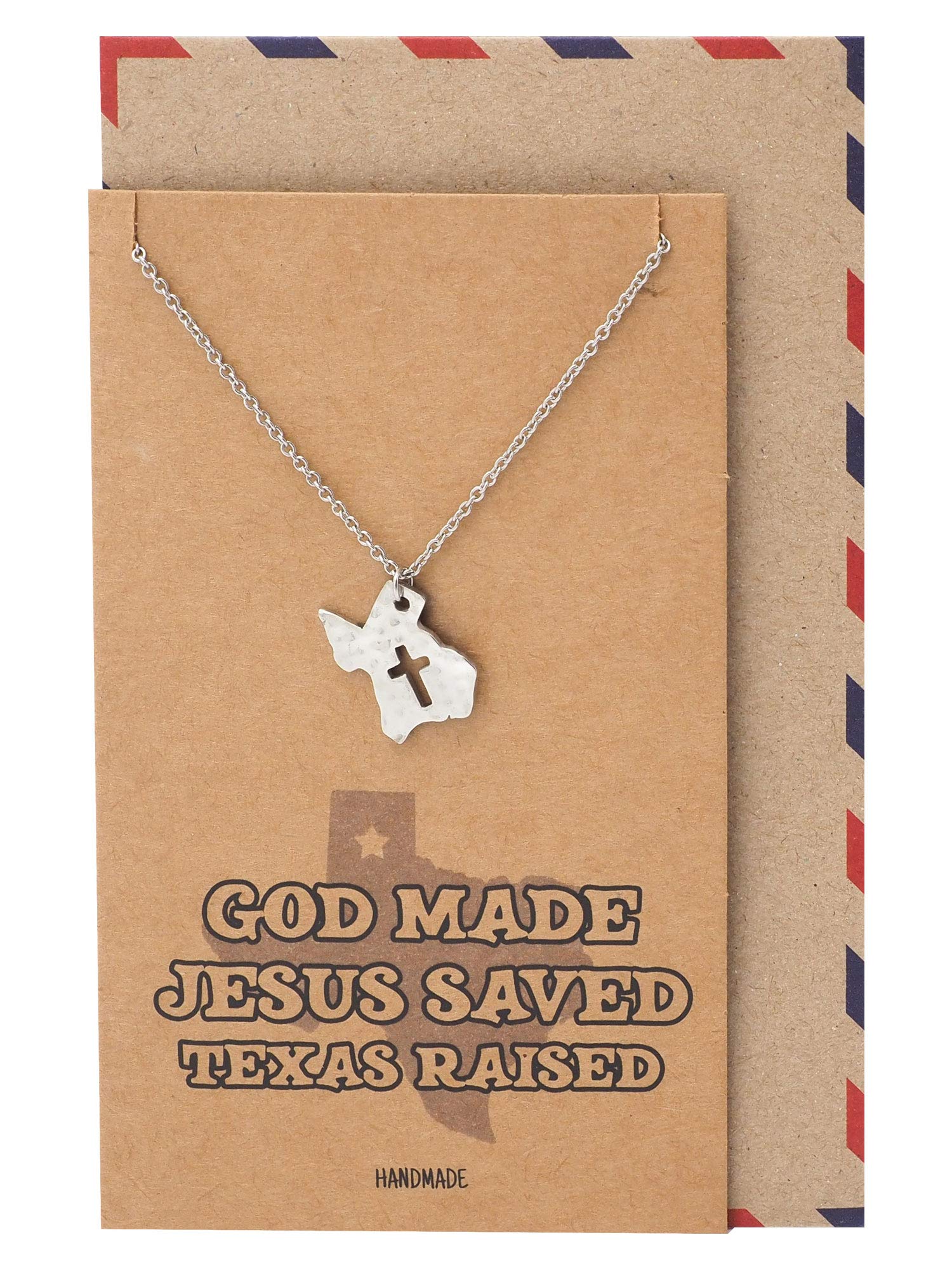 quan jewelry State Necklace, Lone Star Texas Pendant Charm, Texas Born Country Cross Inspirational Necklace - Handmade