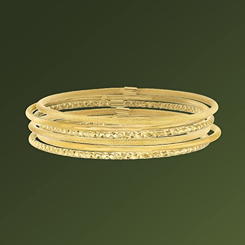 Ross-Simons Italian 14kt Yellow Gold Multi-Finish Jewelry Set: 3 Bangle Bracelets. 7 inches