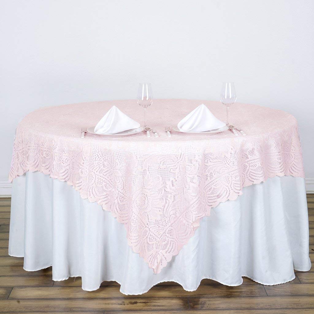 Tableclothsfactory 72" x 72" Jolly Good Lace Table Square Tablecloth Overlay-Blush Square Tablecloth Cover for Wedding Party Event Banquet