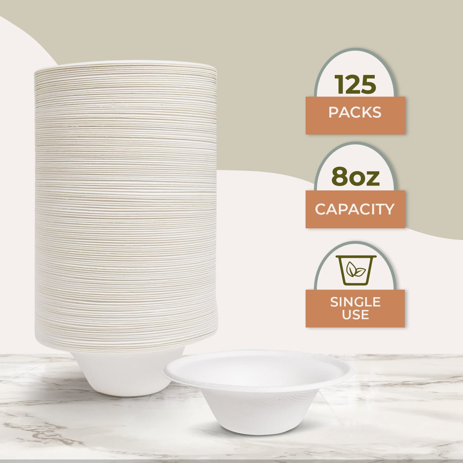Upper Midland Products Biodegradable Small Paper Bowls 8 Oz 125 Pack