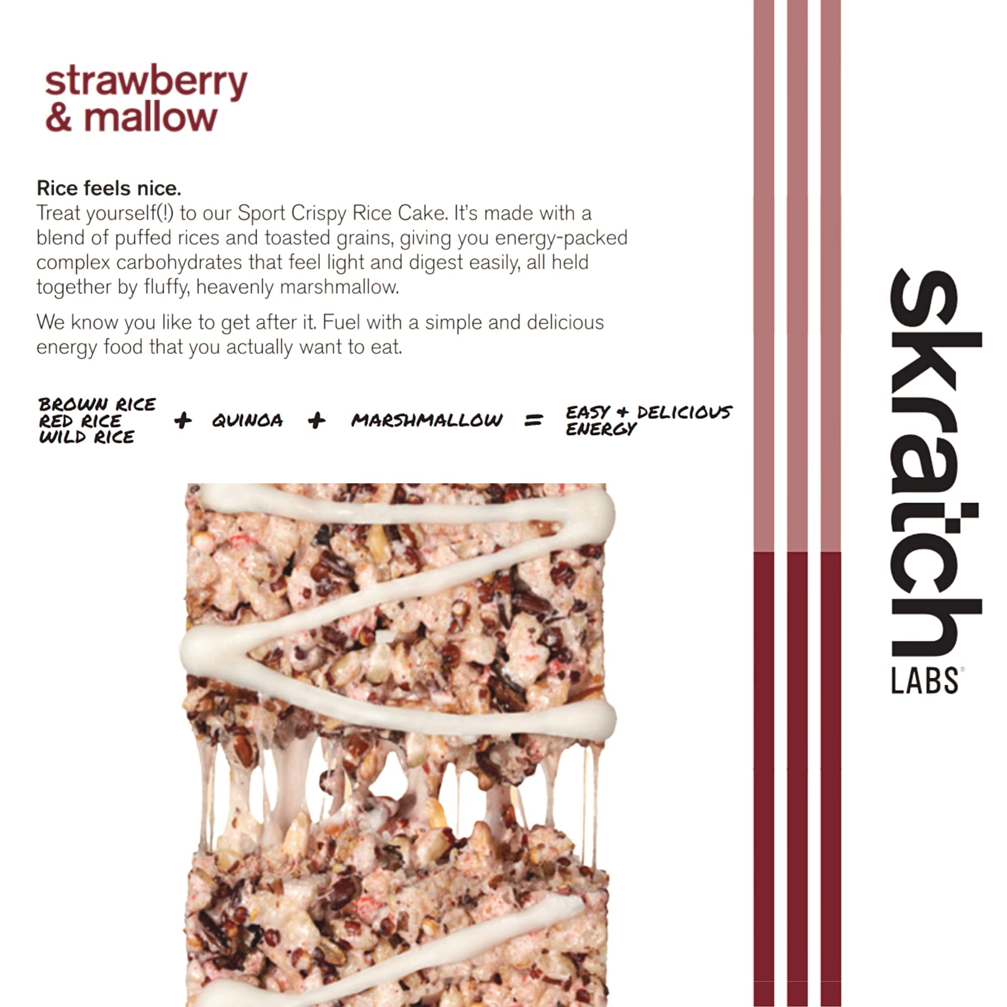 Skratch Labs Crispy Rice Cake | Strawberry | (8-Pack) Marshmallow Treat with Crunchy Rice Blend & Quinoa for Endurance Activities, Backpacking, and Hiking Snacks | Gluten Free, Dairy Free
