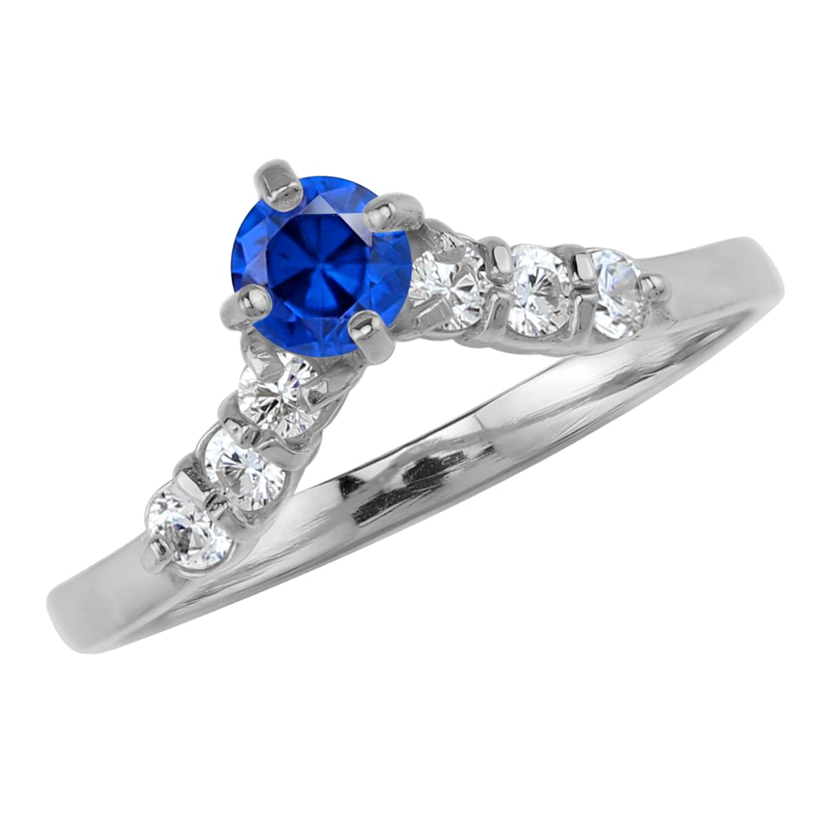 Silvershake Created Color Change Alexandrite and White Cubic Zirconia 925 Sterling Silver V Shape Ring Size 8