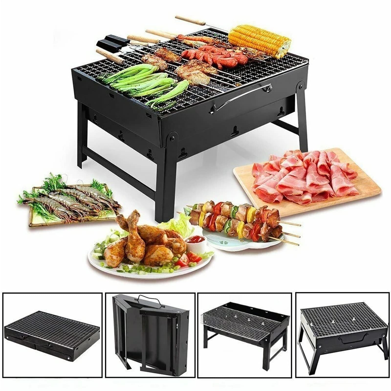 TAMYID Charcoal Grills, Folding Portable Barbecue Charcoal Grill Stainless Steel Small Mini BBQ Tool Kits For Outdoor Cooking Camping Picnics Beach