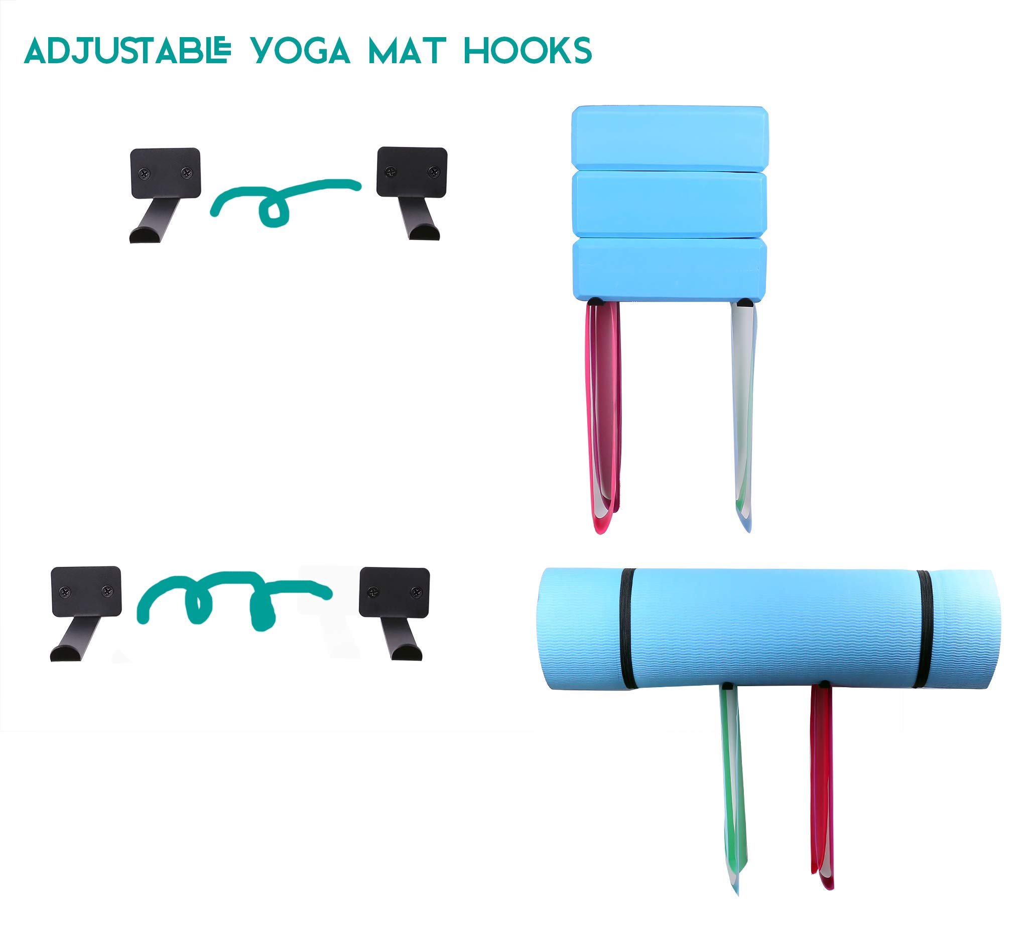 Yoga Mat Storage Rack Wall Mounted Wall Holder,4 Pcs 2 Set Multi Purpose Exercise Mat Wall Hanger Wall Hooks for Storing Yoga Mats,Yoga Blocks, Foam Roller,Exercise Mat