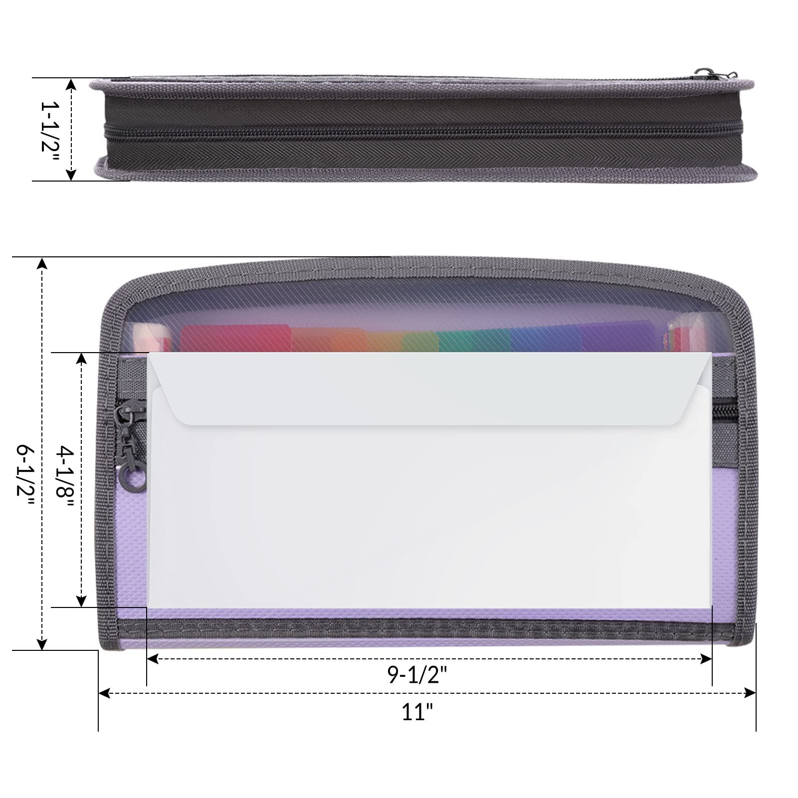 SKYDUE Small Accordion File Organizer, Receipt Coupon Organizer, Holds 9-1/2"x 4-1/2", 13 Pockets File Folder for Small Business, Zipper Closure, Purple