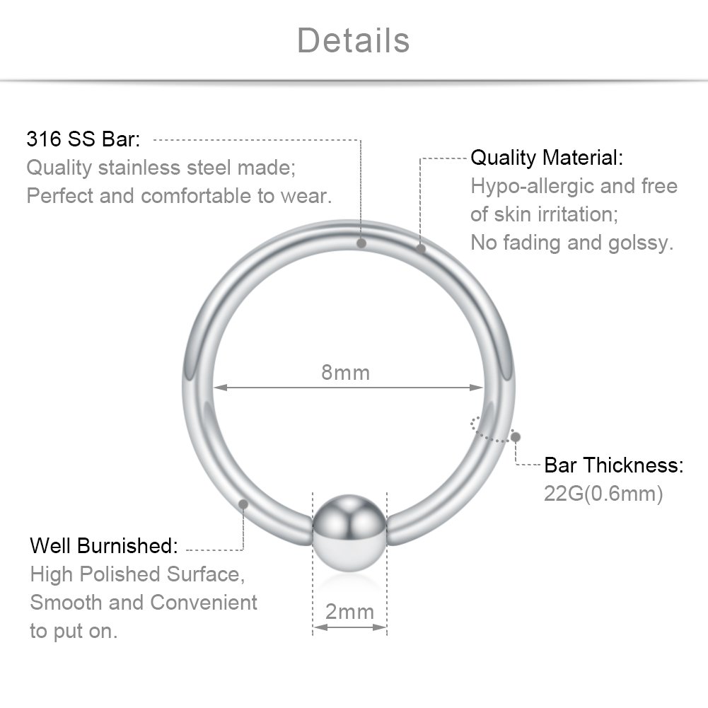 SCERRING 27PCS 22G Nose Hoop Lip Eyebrow Tongue Helix Tragus Cartilage Septum Piercing Ring 6mm 8mm 10mm - Mix Color