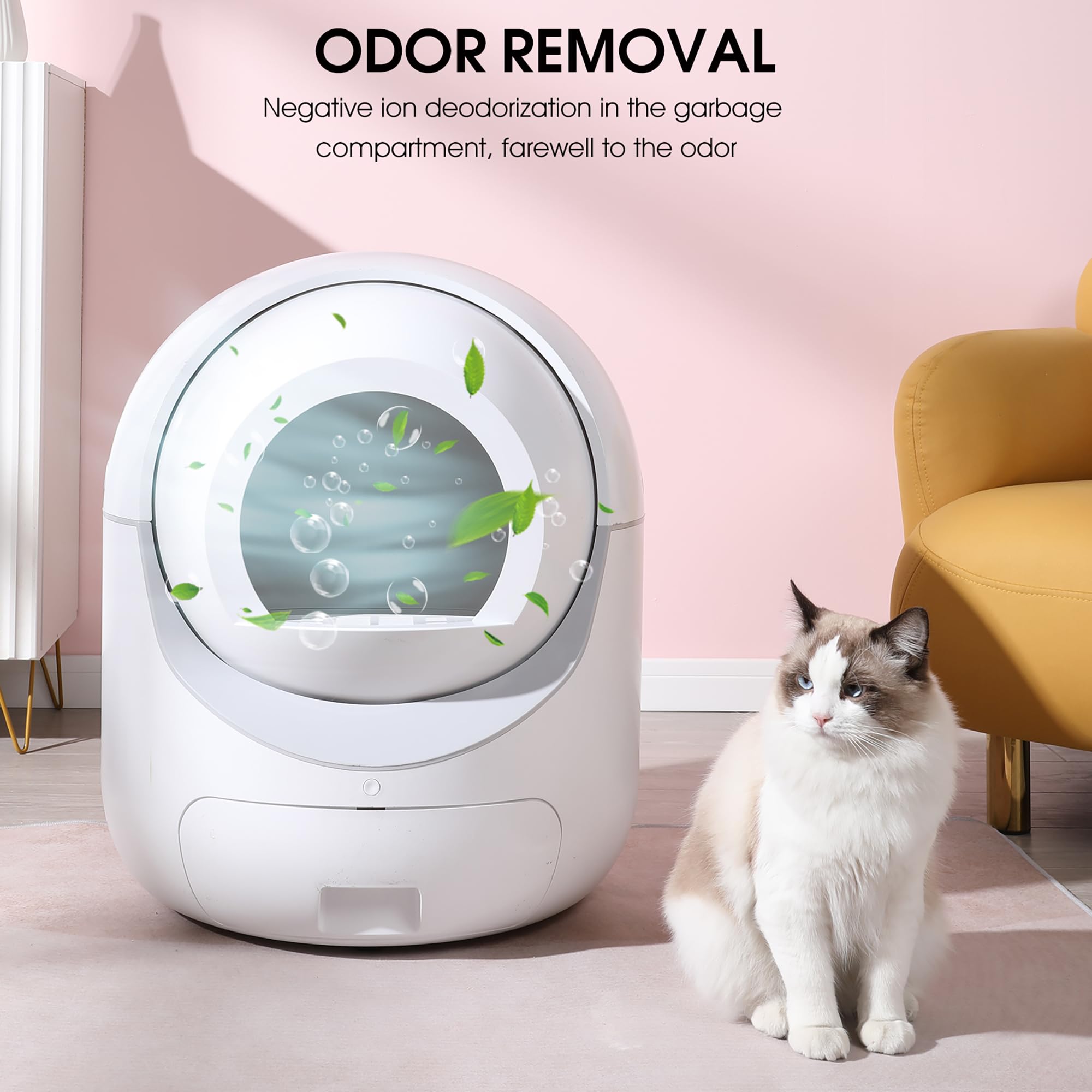 Self-Cleaning Cat Litter Box, New Model Anti-Pinch Automatic Box for Multiple Cats, Safety Large Cat Litter Box, WiFi-2.4G/APP Control, Smart Health Monitor, Easy Clean (White)