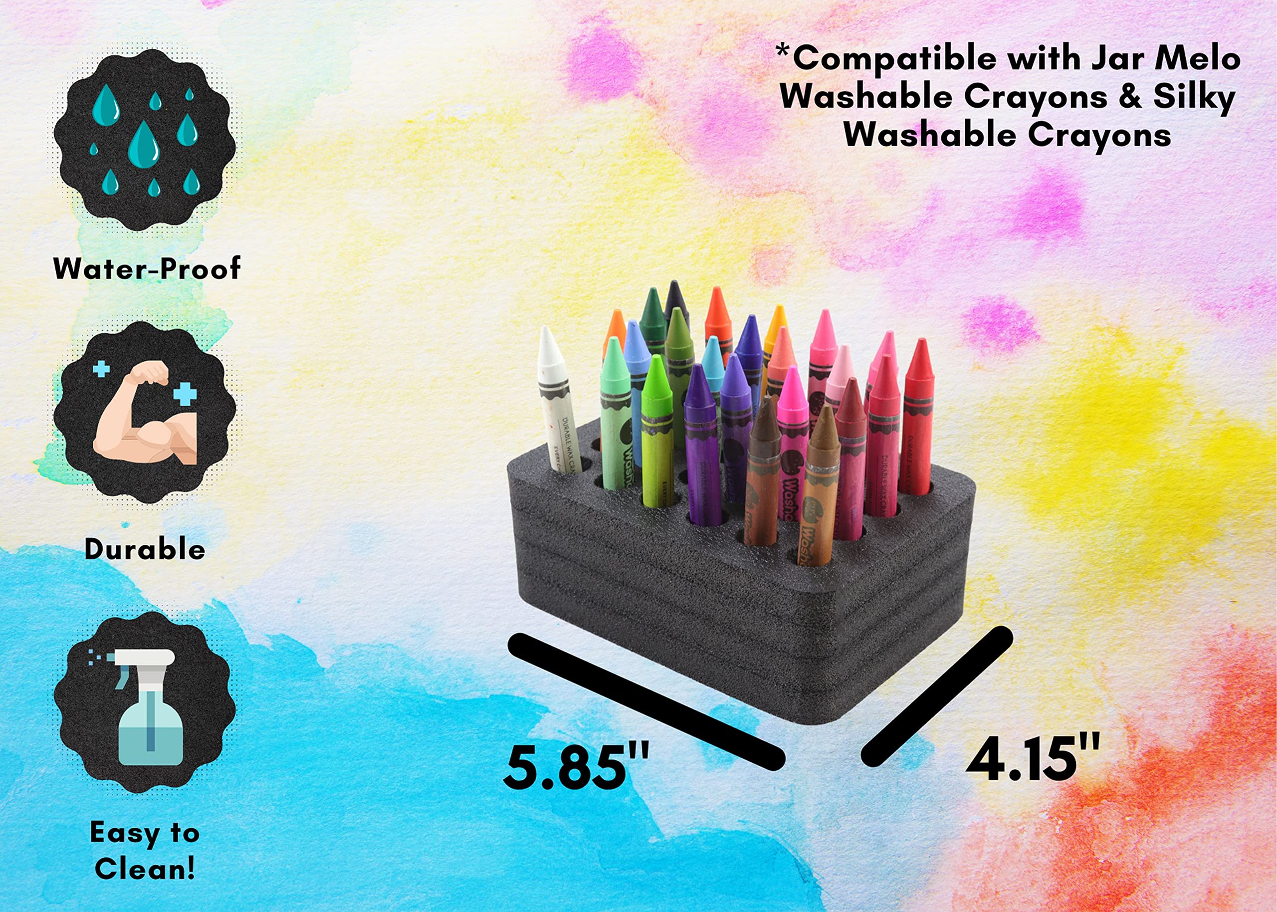Polar Whale 4 Jumbo Washable Crayon Desk Stand Organizers Compatible with Jar Melo and Others Design Storage Tray Supply Non-Scratch Non-Rattle Washable Durable Black Foam Each Holds 24