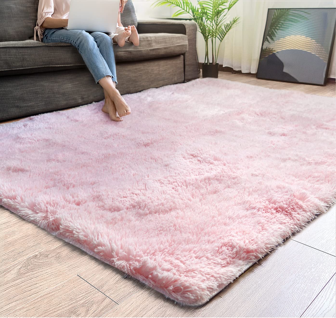 RUG BRANCH Super Soft Plain Plush Shag Pink Indoor Area Rug for Living Room, Bedroom, Dining Room, and Kitchen - 4' x 6' (4' X 5'3")