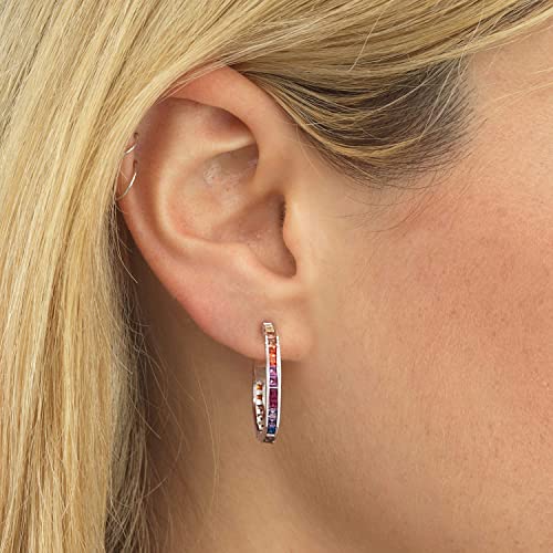 WES 925 Sterling Silver Hoop Earrings Colorful Cubic Zirconia Rainbow Hoop Earrings (Rainbow Earrings)