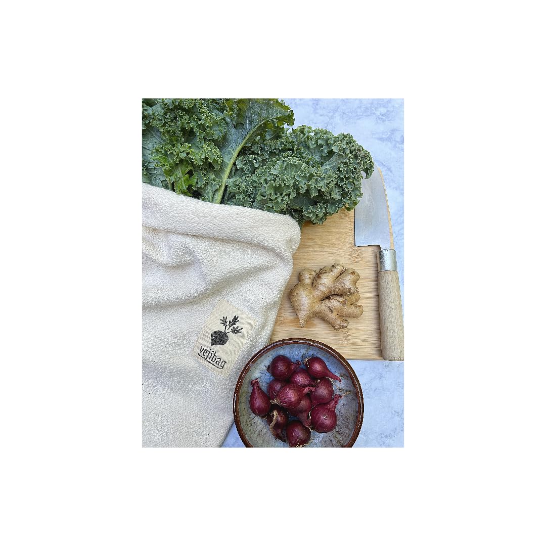 VEJIBAG Large | Certified Organic Cotton Vegetable Crisper Bags | Produce Bags to Keep Lettuce & Veggies Fresh | Reusable, Eco-Friendly, Biodegradable, Machine Washable/Dryable | Made in USA