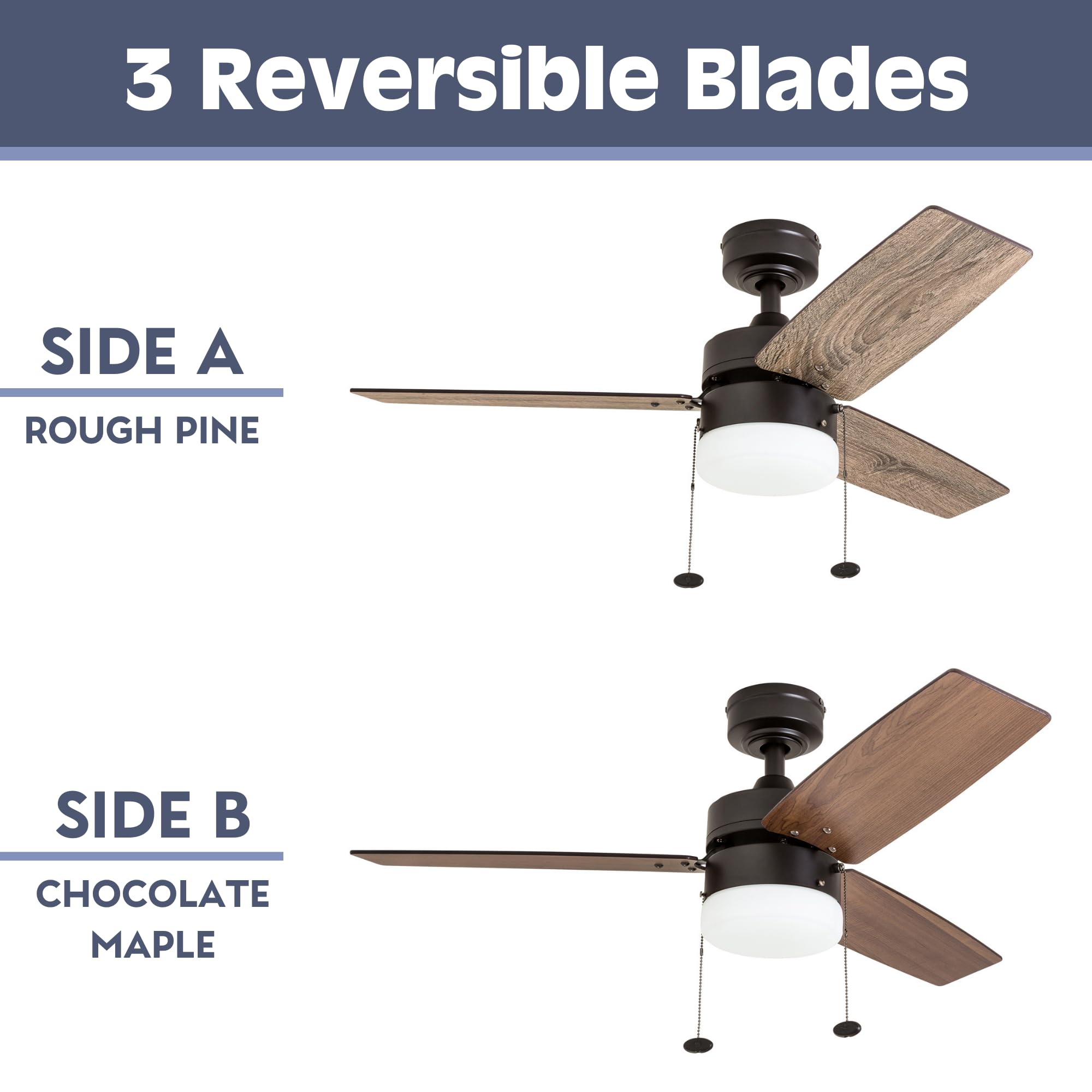 Prominence Home Reston, 42 Inch Modern Farmhouse LED Ceiling Fan with Light, Pull Chain, Dual Mounting Options, Dual Finish Blades, Reversible Motor - 51015-01 (Bronze)
