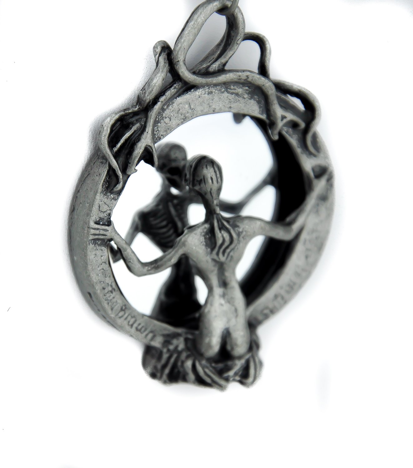 Skeleton Lady of Death Necklace Soul Reaper Looking in Mirror Pendant
