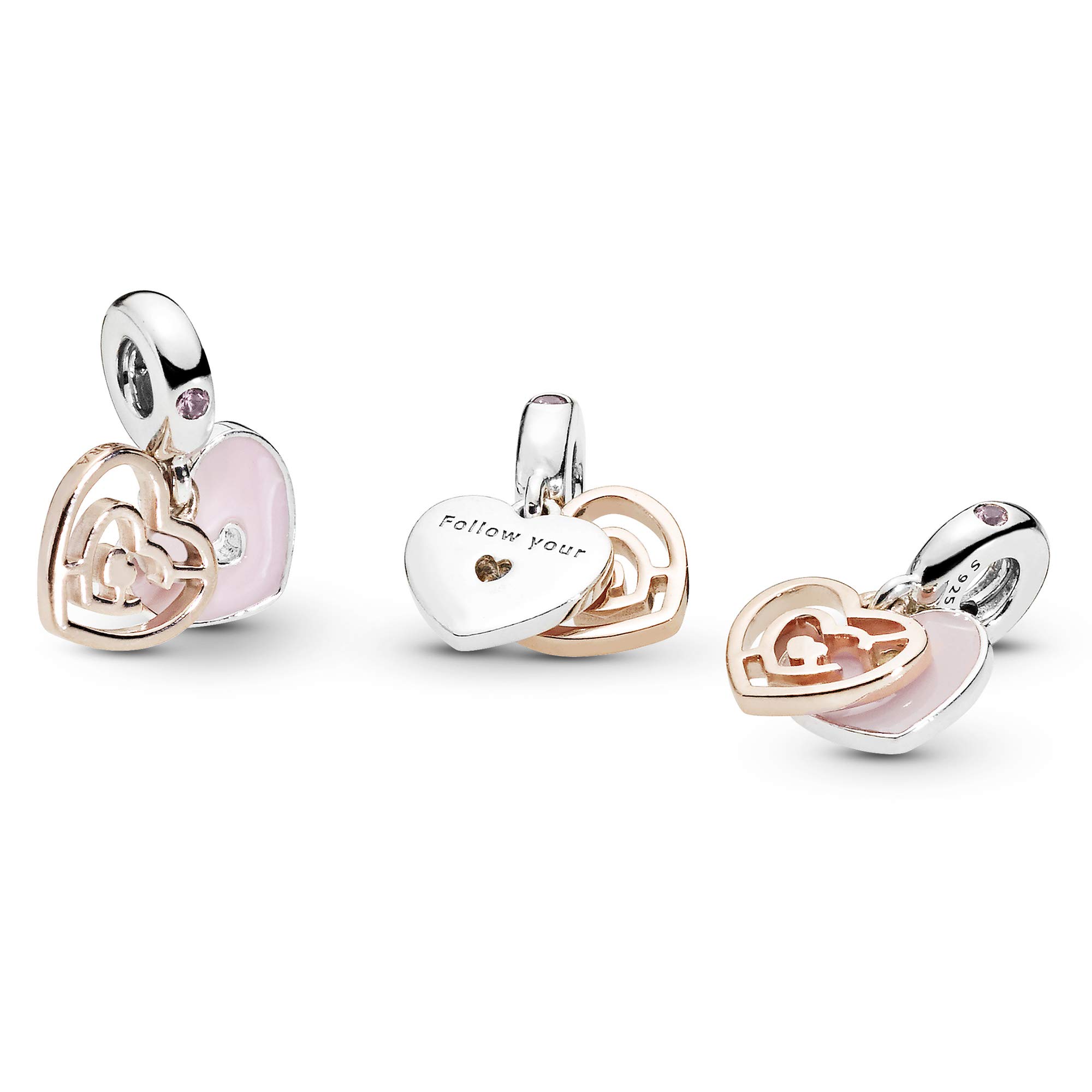 Pandora Jewelry Pink Heart Labyrinth Dangle Crystals Charm in Rose and Sterling Silver