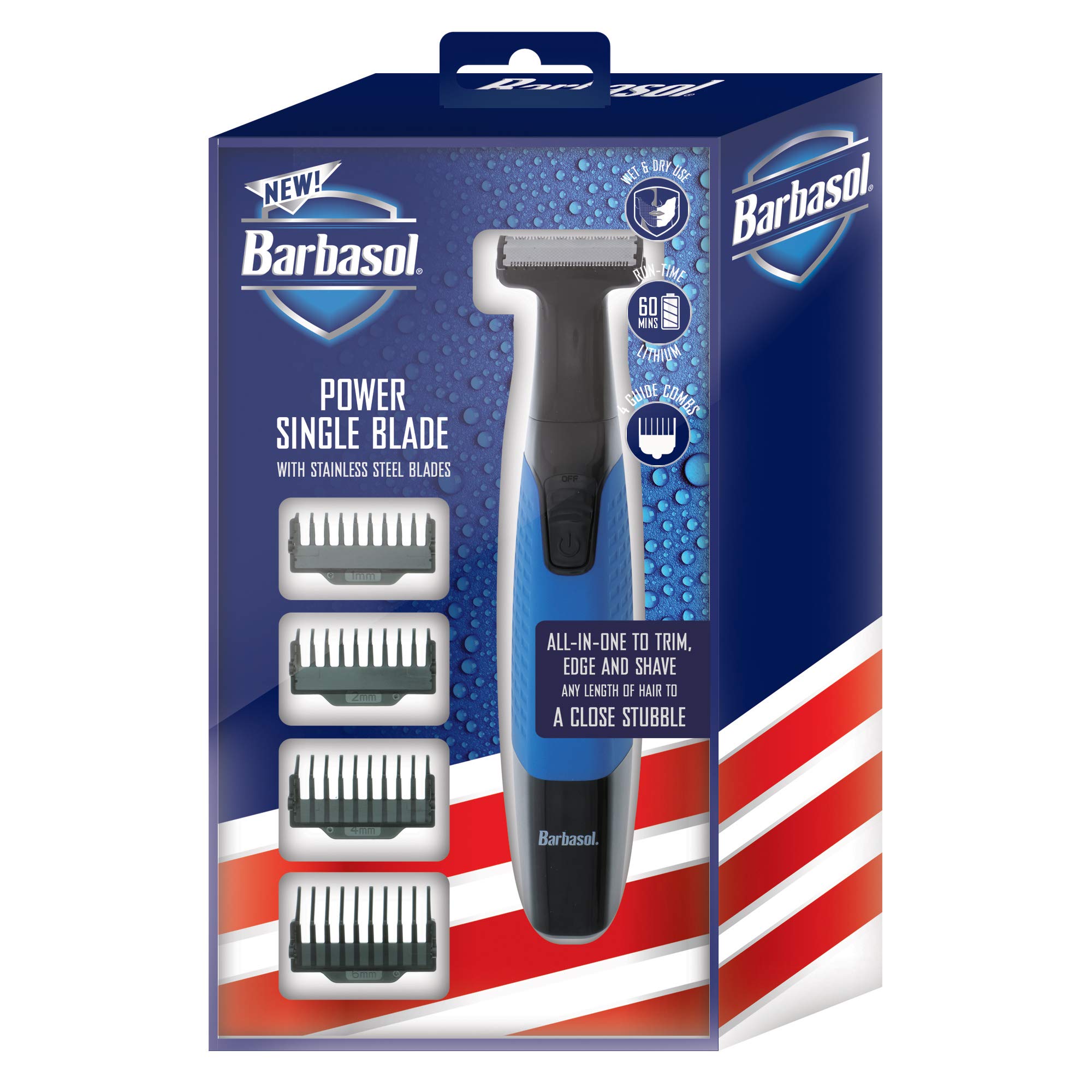 Xtreme Digital Lifestyle Accessories Barbasol Rechargeable Electric Wet and Dry Single Blade Shaver with Stainless Steel Blades and 4 Guide Combs