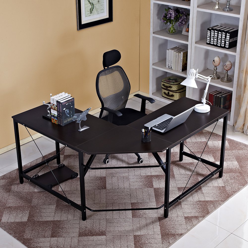 SogesGame 55 inch Corner Gaming Desk, L-Shaped Writing Studying Desk, Corner Desk with Cup Stand, Home Office Computer Desk, Desktop Computer Workstation,Suitable for Home Office Bedroom