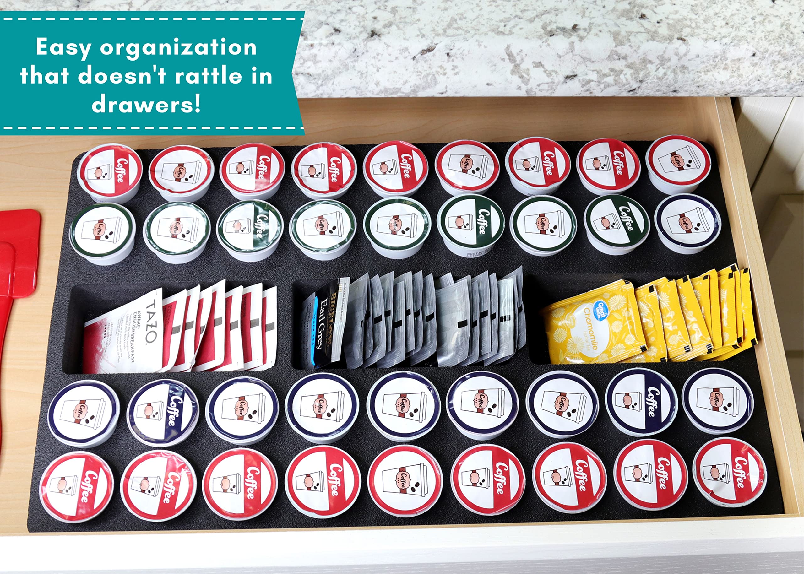 Polar Whale Coffee Pod and Tea Bag Storage Organizer Tray Drawer Insert for Kitchen Home Office 12.75 x 20.25 Inches Holds 36 Compatible with Keurig K-Cup