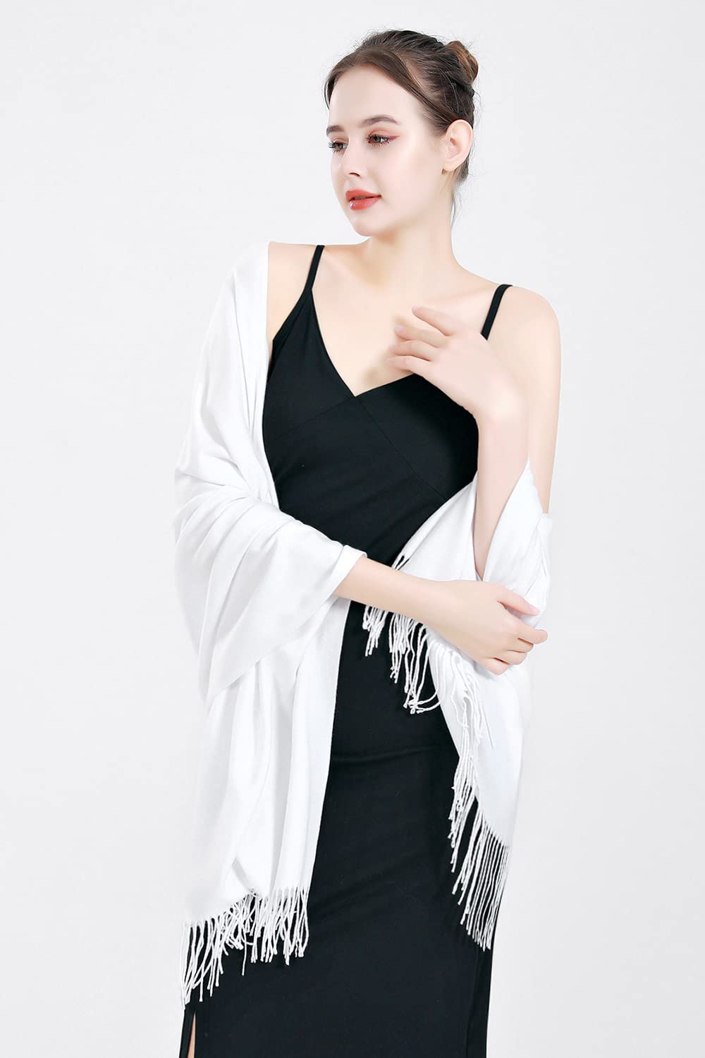 QBSM Womens Large Soft Wedding Evening Pashmina Shawls Wrap Scarfs