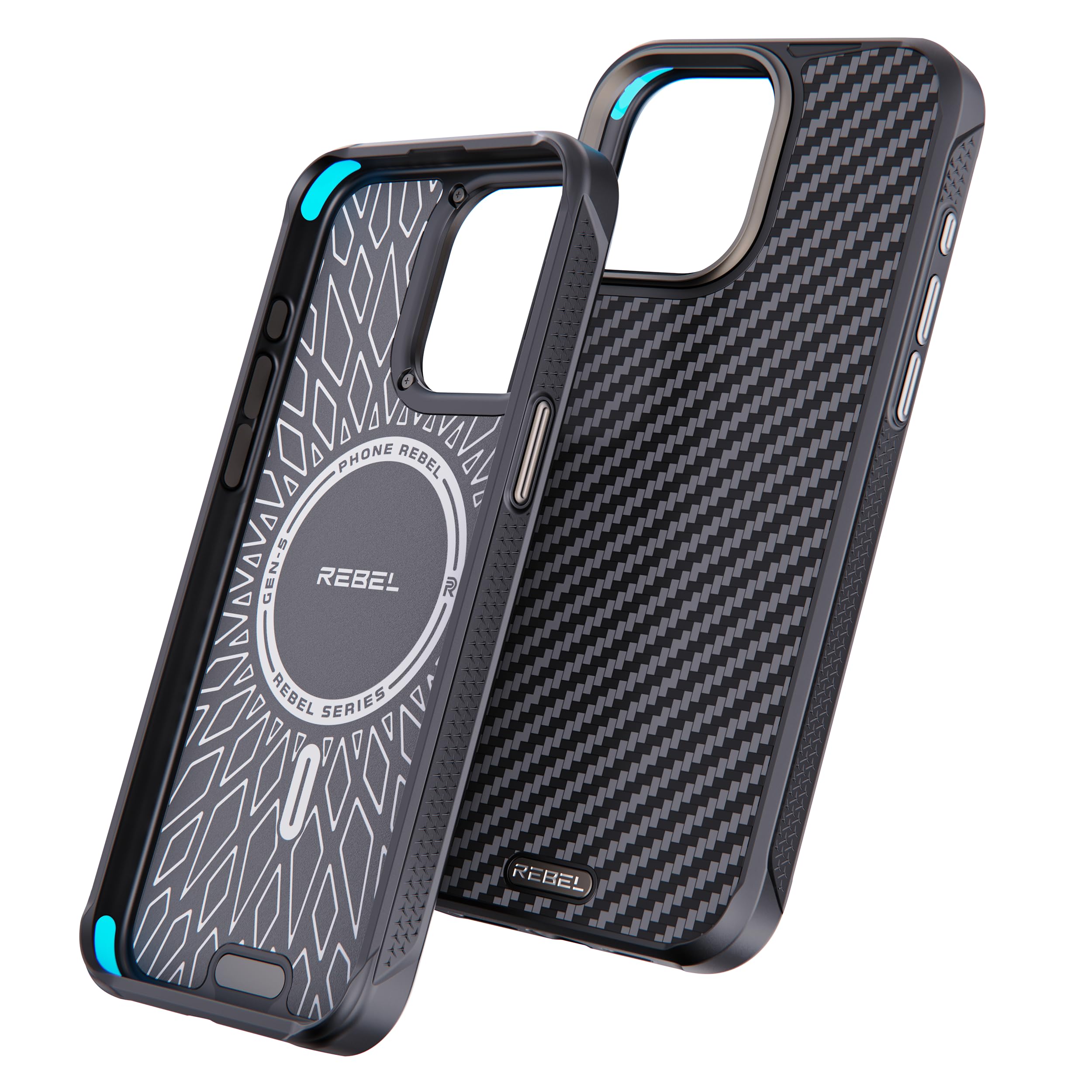 REBEL Case for iPhone 15 Pro Max [Gen-5 Aramid Fiber] Strong MagSafe Compatible, Grippy Sides, Shockproof Corners, Metal Lens + Buttons, Upgraded Protective Design, 6.7 Inch Phone 2023 (Black)