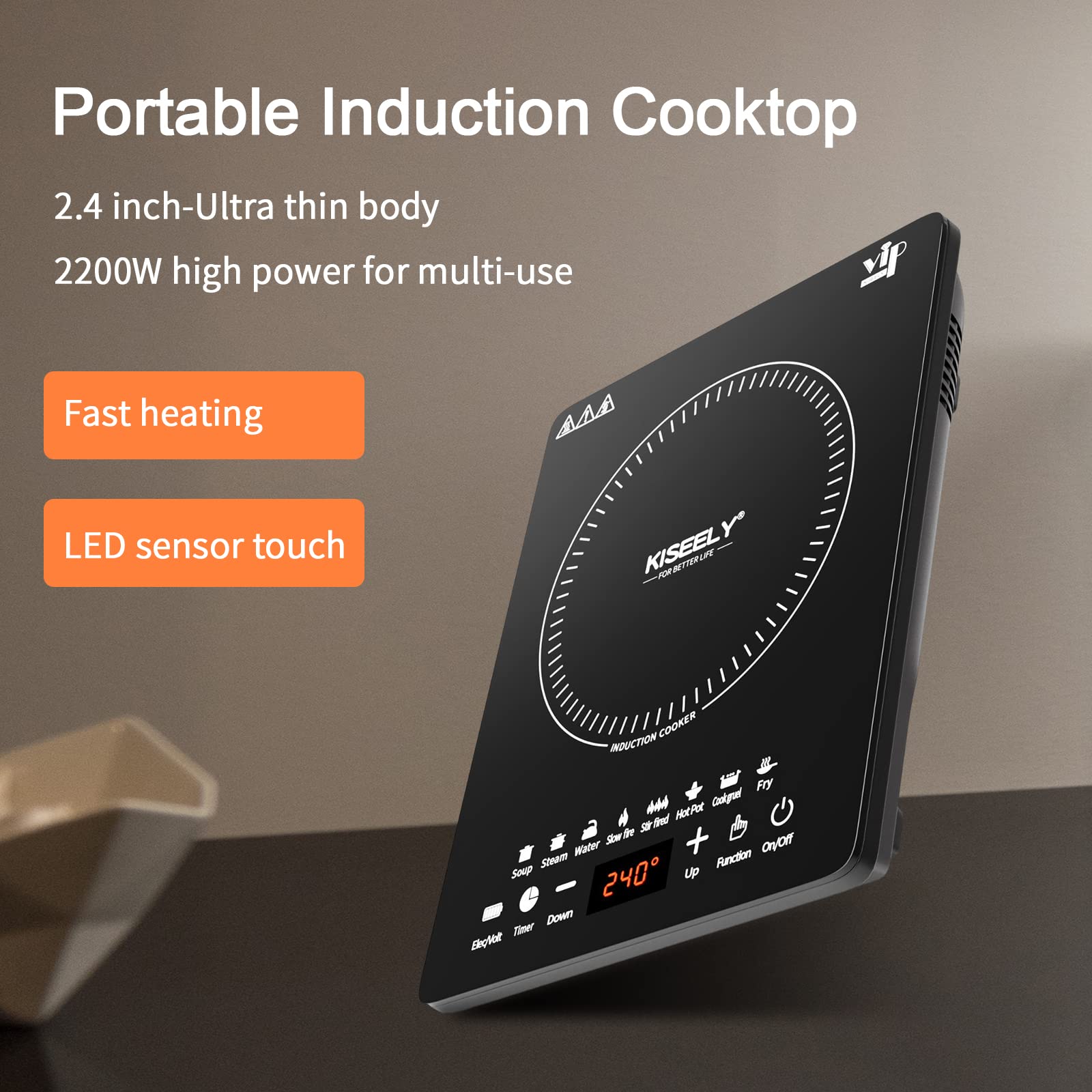 Portable Induction Cooktop, Countertop Burner with Multi-Function, 2200w Electric Stove with Easy Clean Glass, 8 Modes Sensor Touch Cooker (Black SS1)