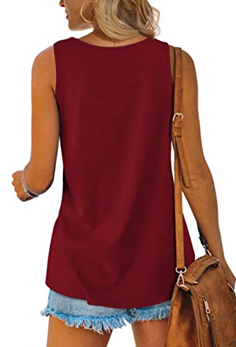 Womens Tank Tops Loose Fit Plain Sleevless Round Neck Summer Tops Wine L