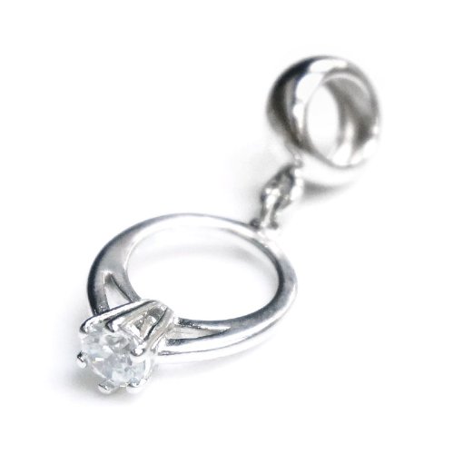 Queenberry Sterling Silver Engagement Wedding Ring Clear Cubic Zirconia Dangle Bead For European Charm Bracelets