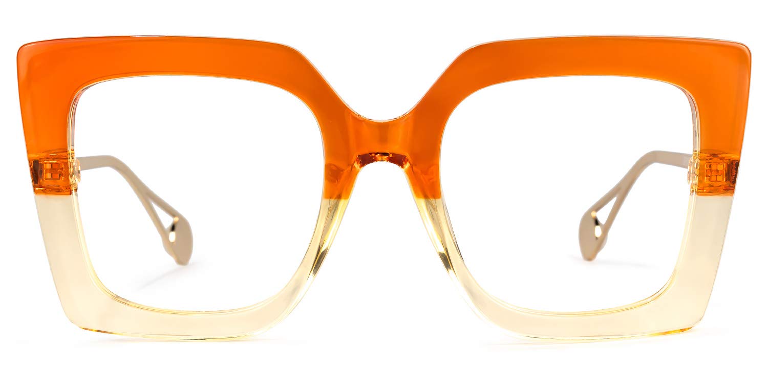 VOOGLAM Oversized Thick Square Blue Light Blocking Glasses for Women Orange Fashion Eyewear with Pearl Inlay Arm Anti Eyestrain UV Valarie