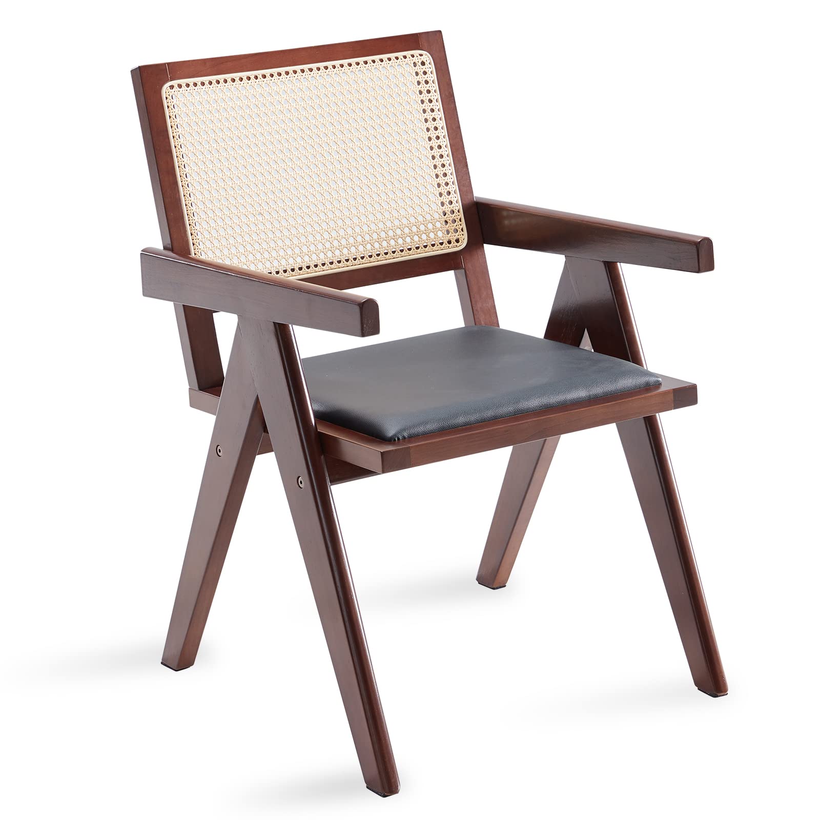 STARY Mid Century Modern Leather Rattan Dining Room Chair, 1 Pcs, Black-1