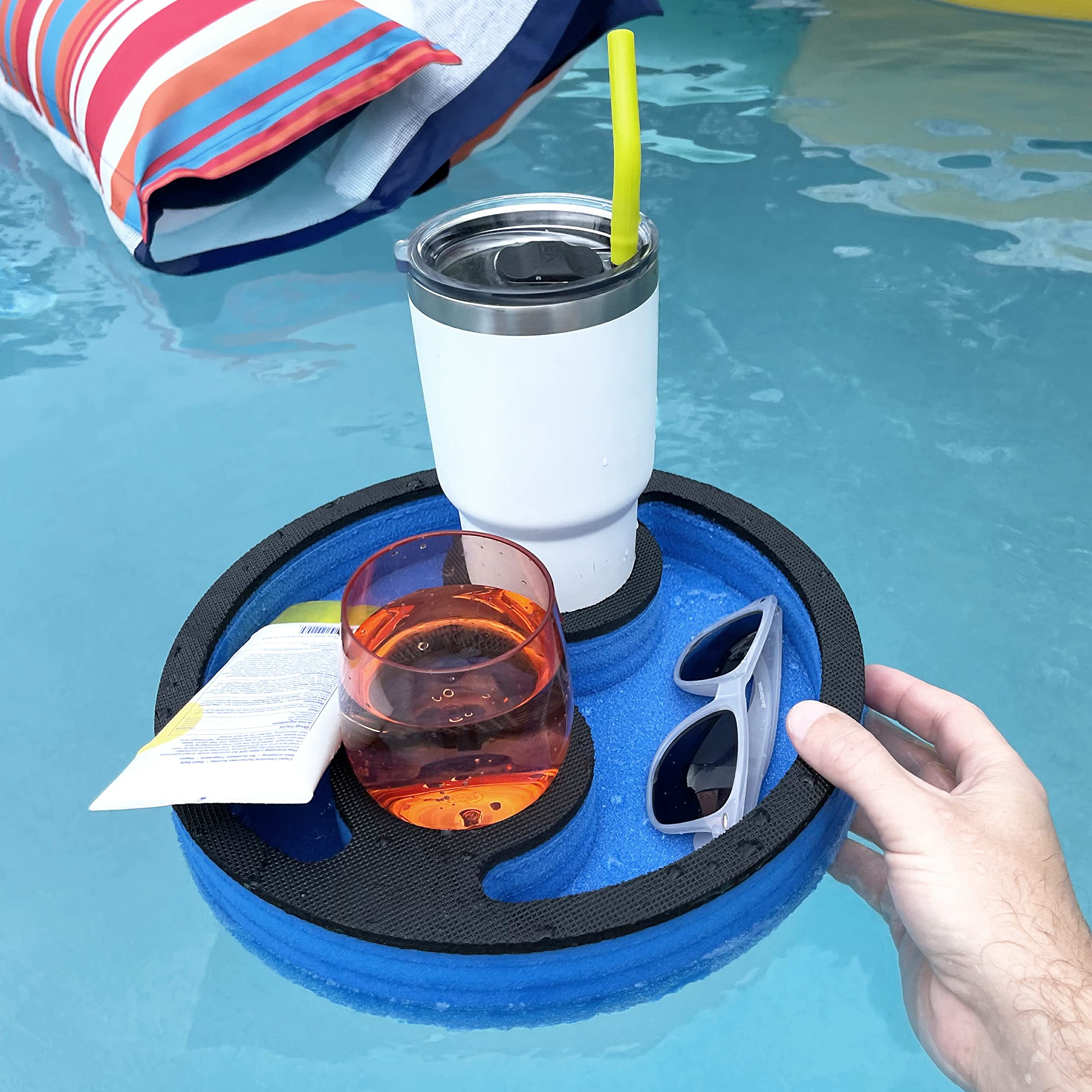 Polar Whale Floating Blue and Black Round Spa Hot Tub Bar Drink and Snack Table Blue Refreshment Tray for Pool or Beach Party Float Food Lounge Durable Foam 11.75 Inches