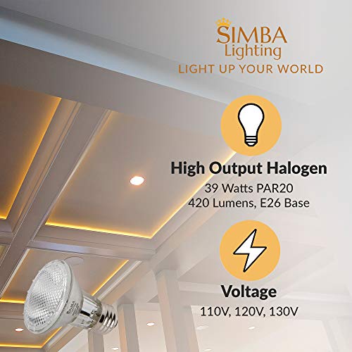 Simba Lighting Halogen PAR20 Light Bulb 39W 39PAR20/FL 30deg Spotlight Dimmable (6-Pack) for Indoor Recessed Can, Range Hood and Outdoor PAR 20, 120V E26 Base, 50W Replacement, 2700K Warm White
