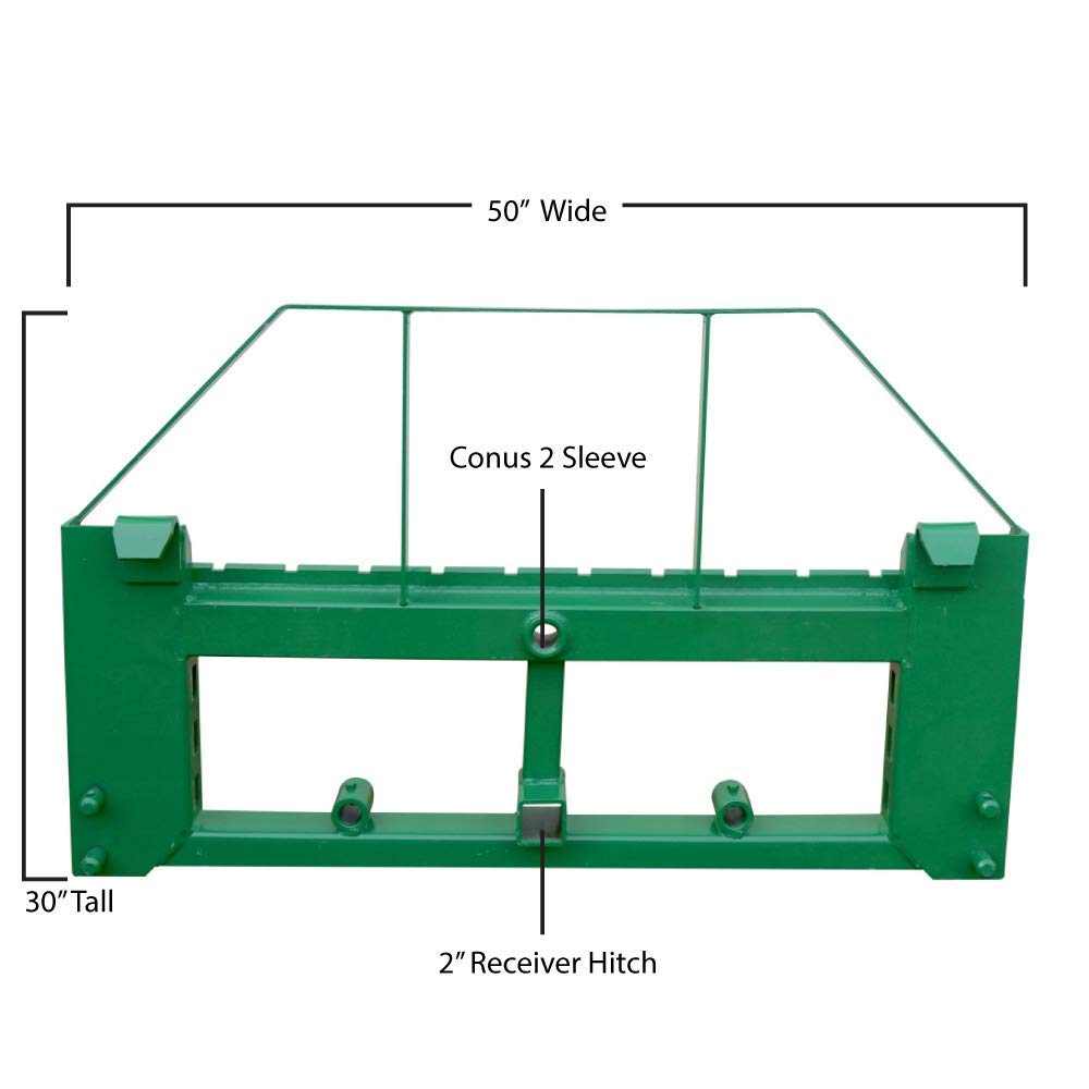 Titan Attachments Heavy Duty Pallet Fork Frame with 2" Trailer Receiver Hitch and Bale Spear Sleeves Fits JD Loaders