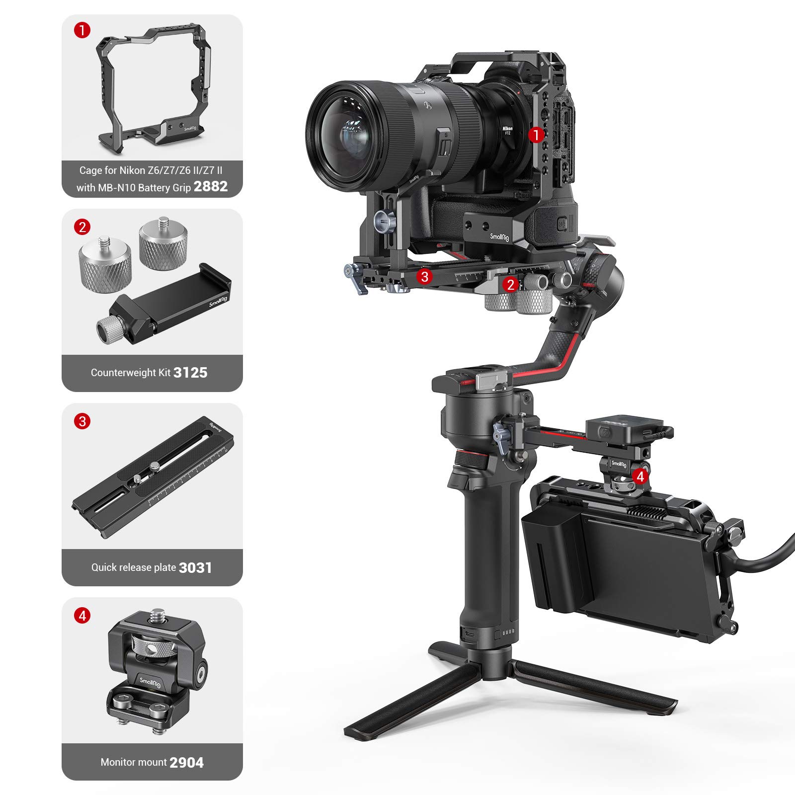 SMALLRIG Camera Extended Lens Support Bracket Height Adjustable Only for DJI RS 2 / RS2 Gimbal - 2850
