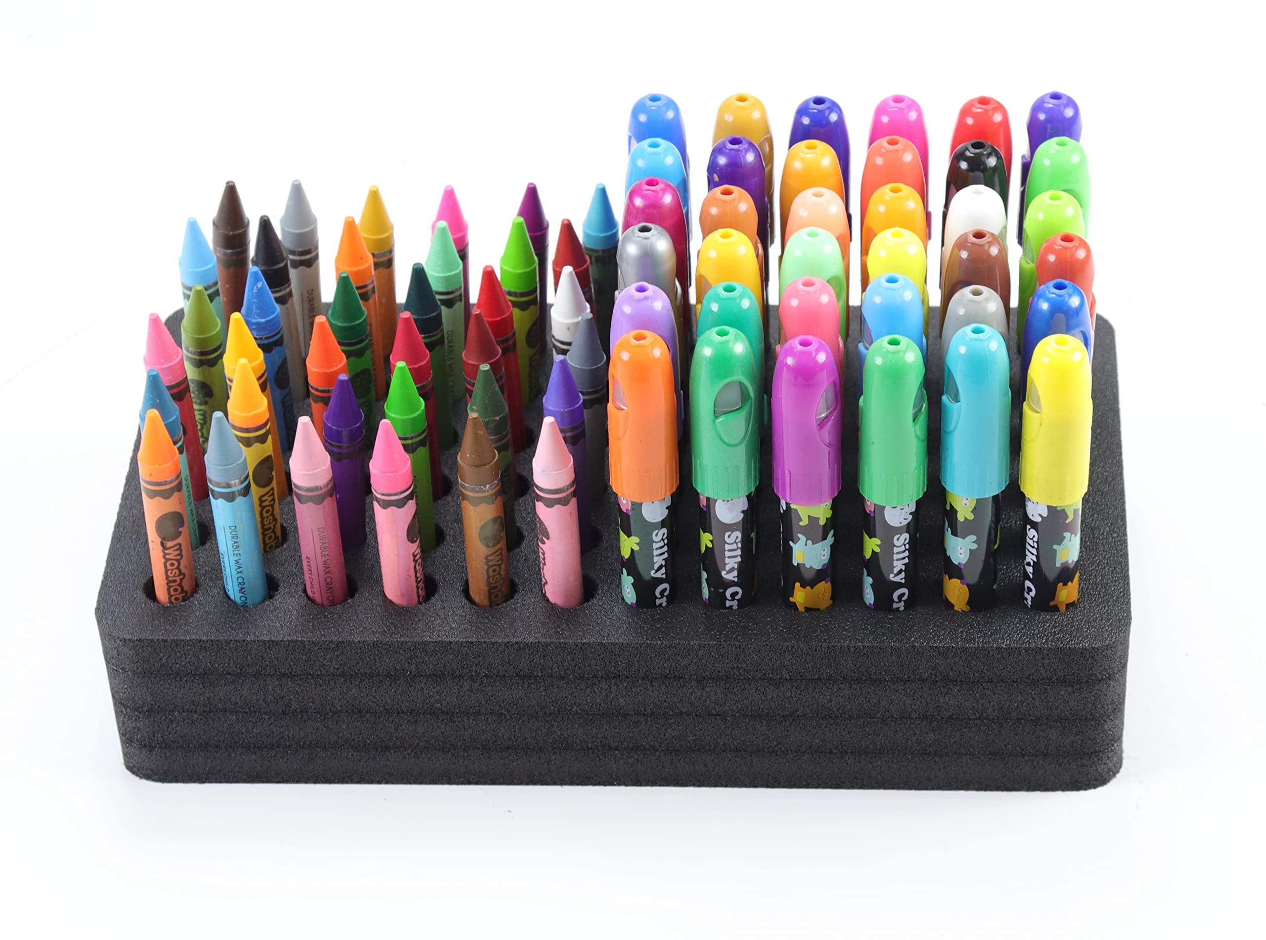 Polar Whale Jumbo Washable Crayon Desk Stand Organizer Compatible with Jar Melo and Others Design Storage Tray Supply Non-Scratch Non-Rattle Washable Durable Black Foam Holds 72
