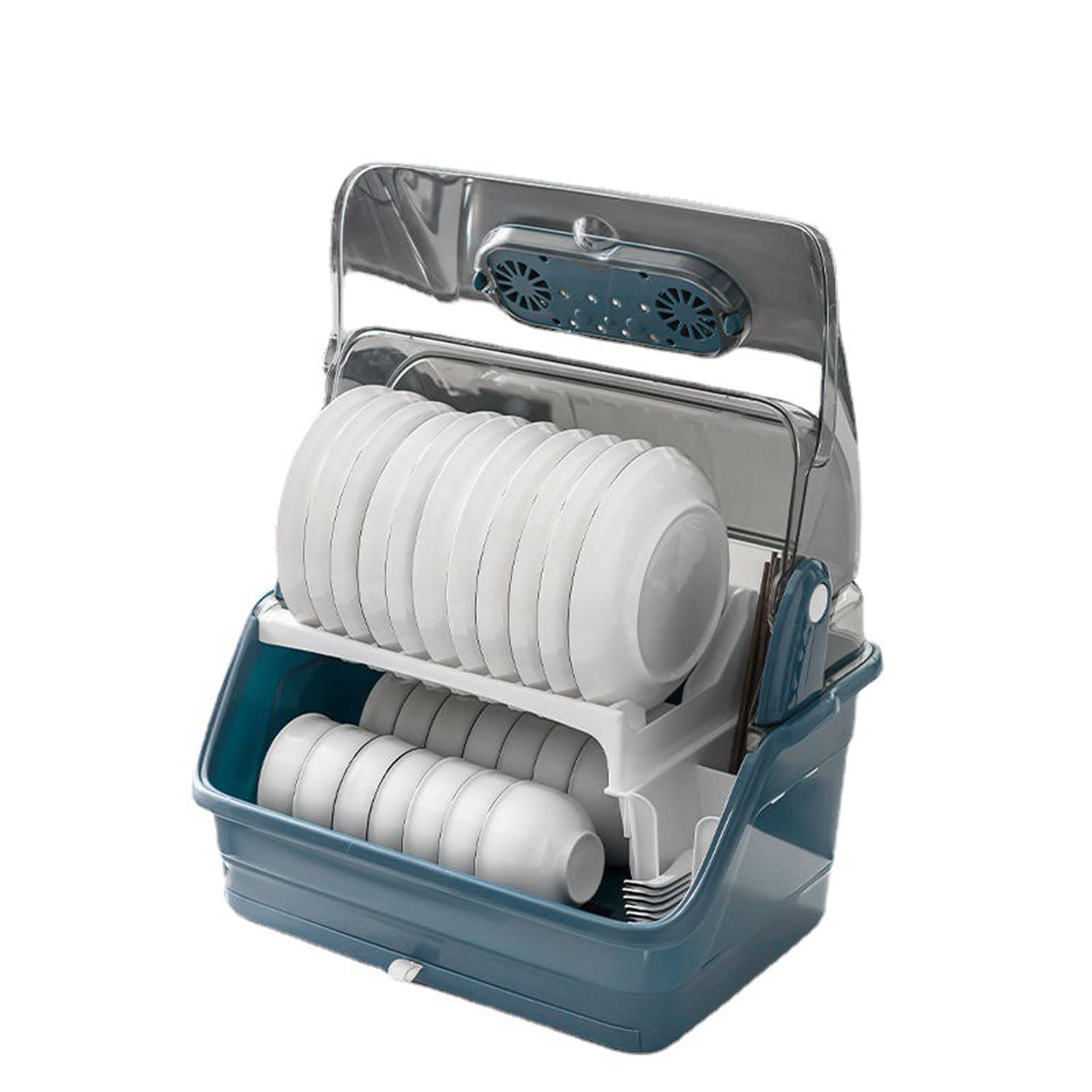 xuxinpai Kitchen Plate Cup Dish Drying Rack Tray Cutlery Dish Drainer Storage Case for Dish Dustproof USB Drain Board with Lid Cover Dish Racks