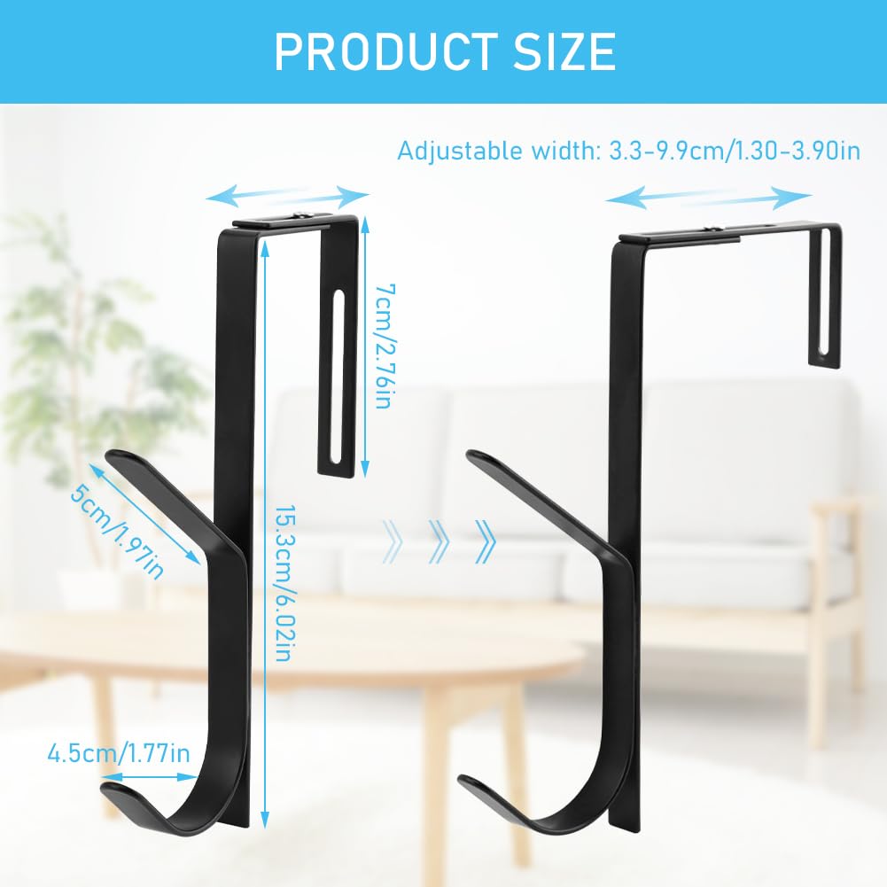 SKQOUI Over The Door Hook, Over The Door Key Coat Hook 4pcs with Screwdriver Adjustable Width, Hanger Holder for Coat Robe Hat Clothe Towels Hanging, Bathroom Organizer Towel