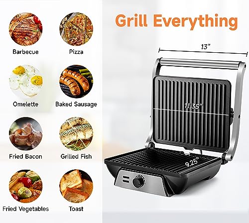 SUSTEAS Panini Press Grill - Sandwich Maker with Non-Stick Cooking Plate, Electric Indoor Grill that Opens 180 Degrees, Floating Hinge Panini Press Grill, Compact Design for Easy Storage