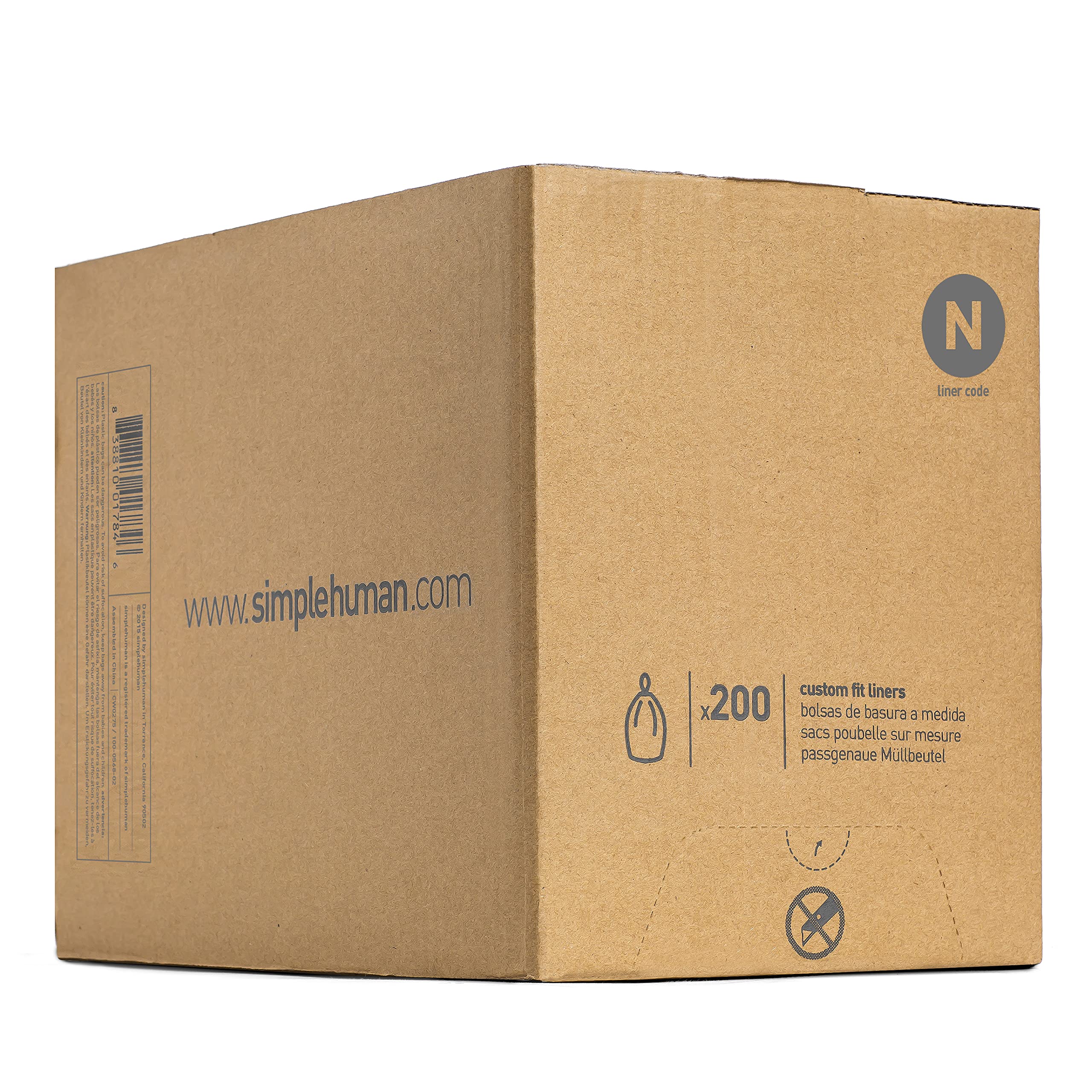 simplehuman Code N 200 Count, Genuine Custom Fit Liners, Drawstring Trash Bags, 30 Liter / 8 Gallon, White