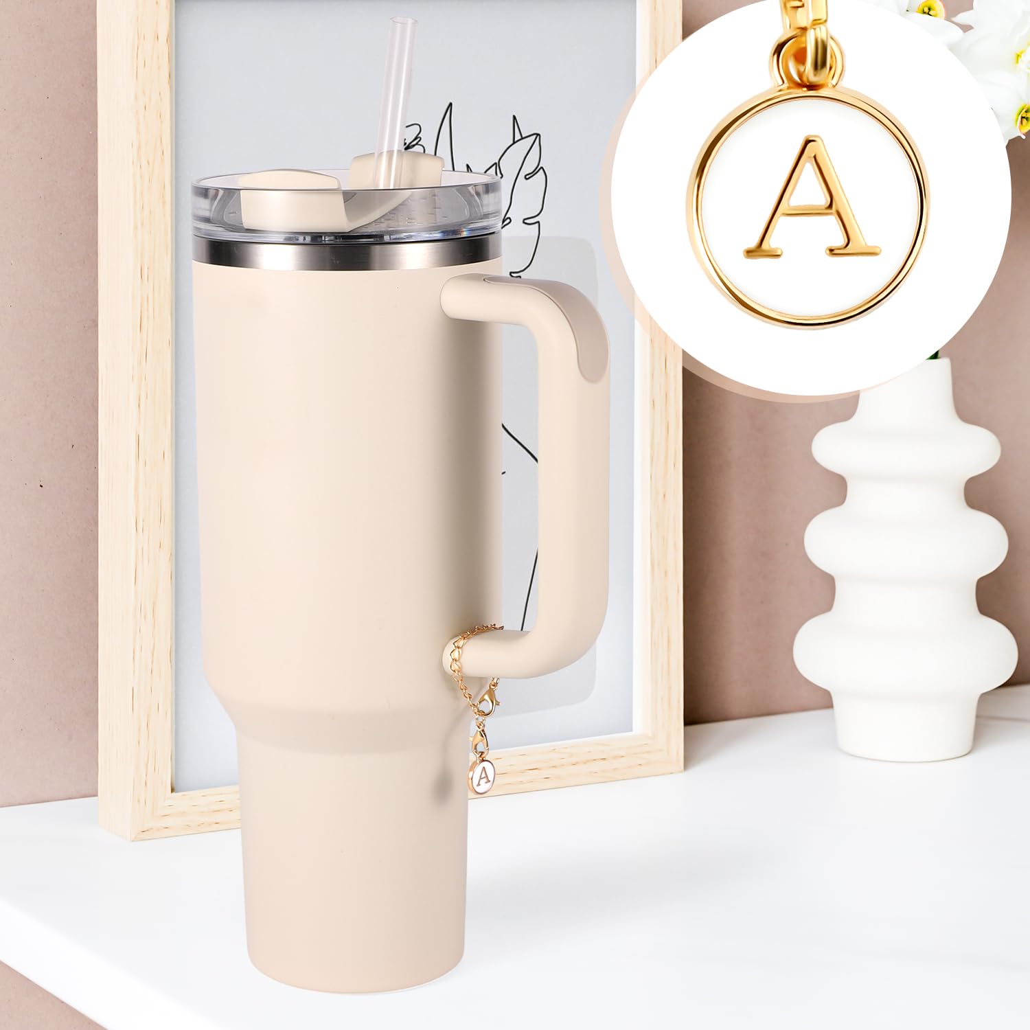 SAVITA Letter Charm Accessories for Stanley Cup, Letter Charm Accessories Personalized Name ID Letter Handle Charm Letter Charm for Stanley Tumblers (Letter A)