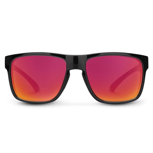 Suncloud Rambler Polarized Sunglasses β 100% UV Protection β Comfortable Fit, Trendy Design β for Men & Women β Black Frames & Red Mirror Lens