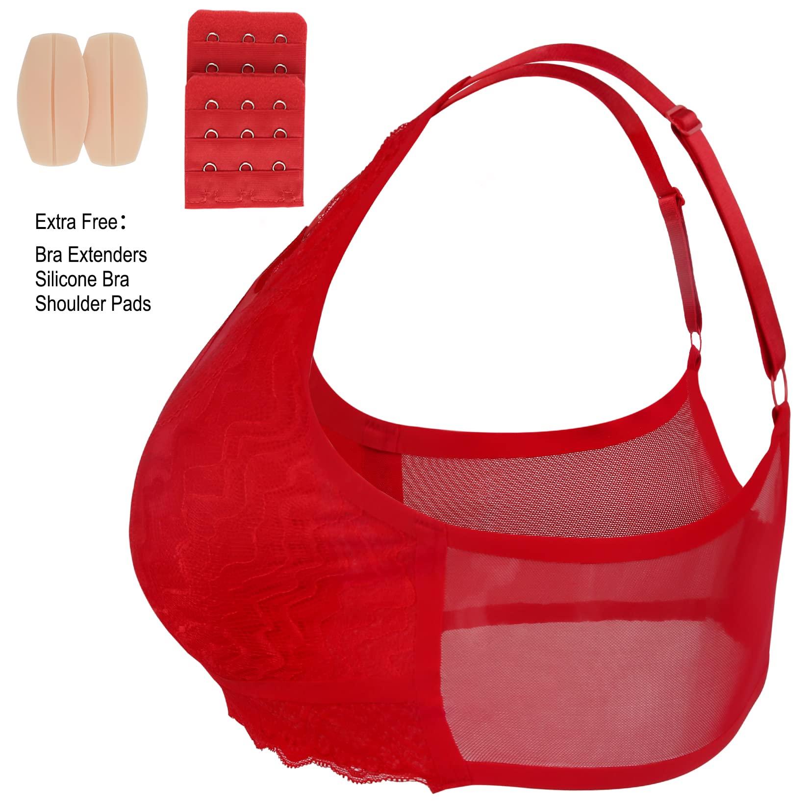 Vollence Mastectomy Bra with Pockets for Silicone Breast Forms Prosthesis Women Everyday Bra Red