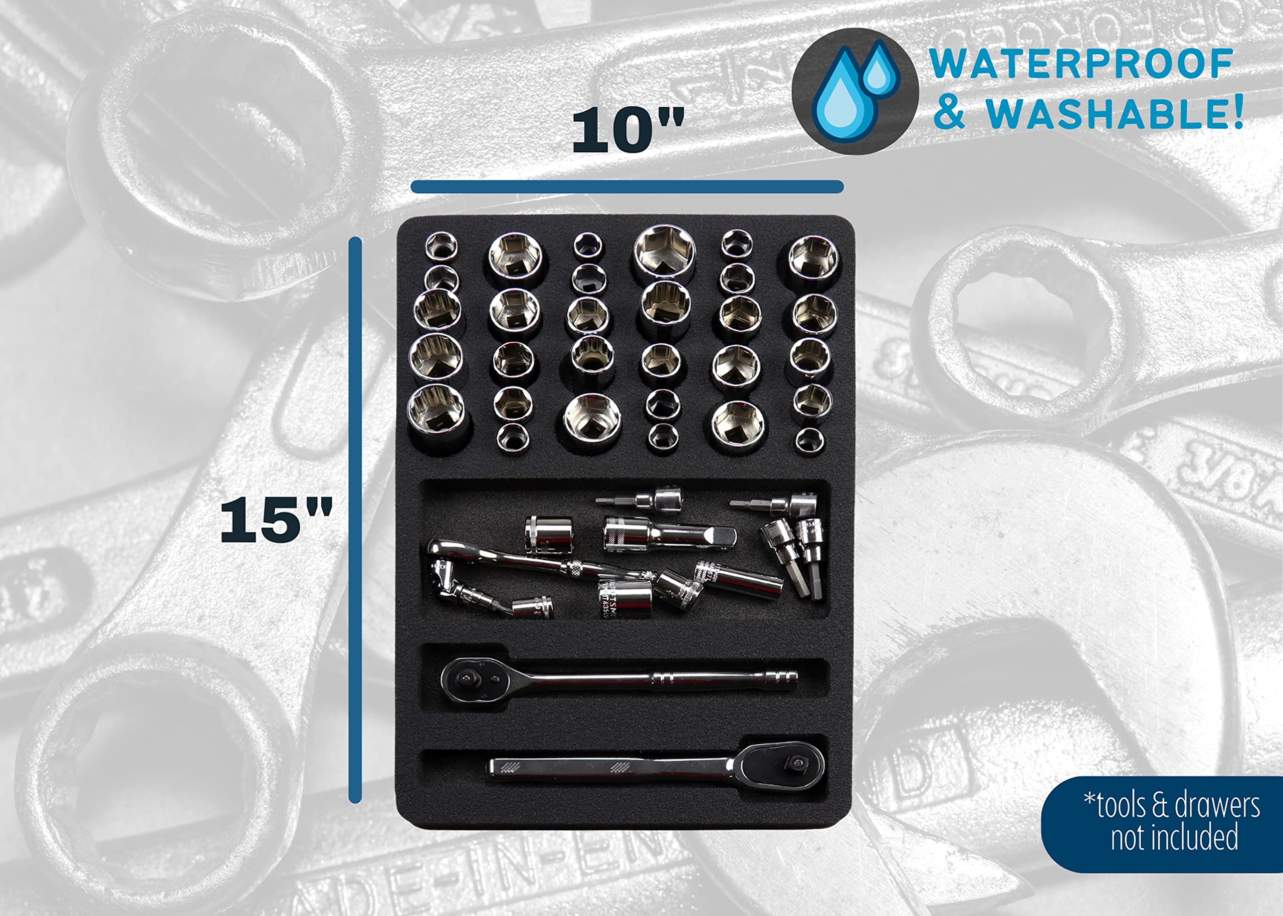 Polar Whale Tool Drawer Organizer 3-Piece Socket Insert Set Black Durable Foam Holds Many Tools 15 x 10 Inch Trays Fits Craftsman Husky Kobalt Milwaukee Many Others