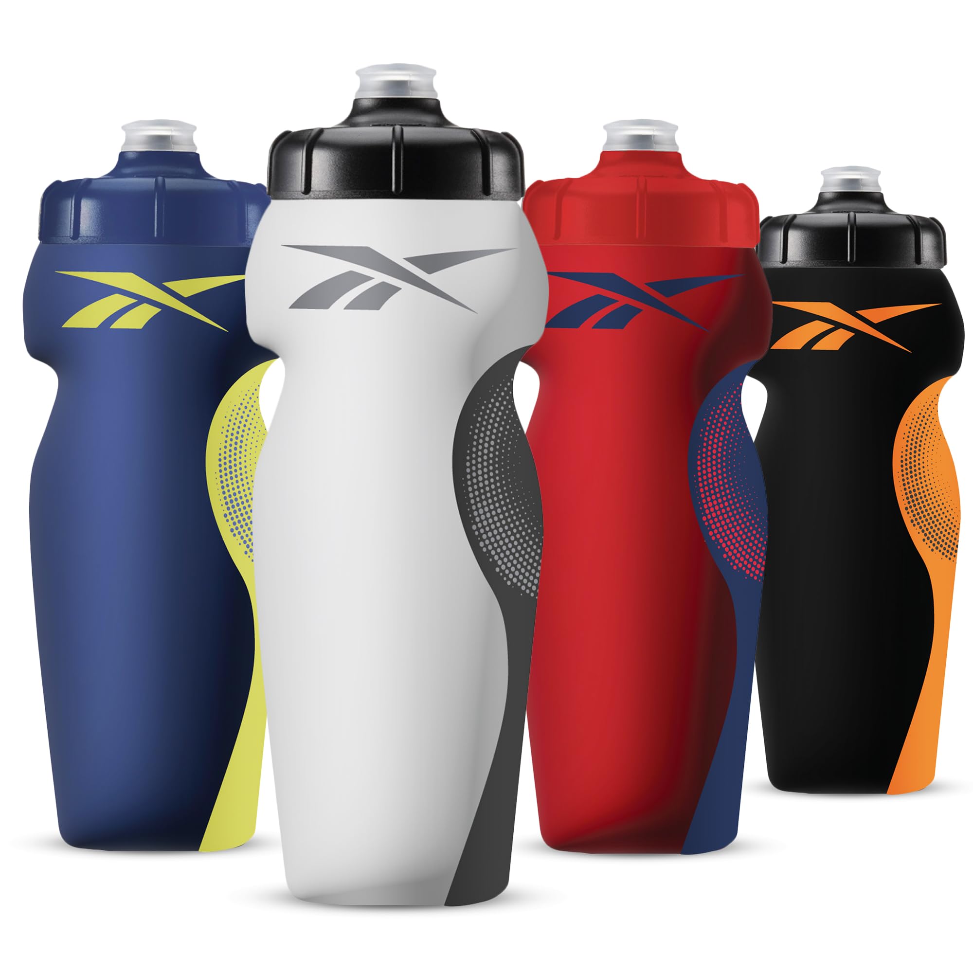 Reebok Squeeze Water Bottles With Athletic Design - Water Bottle 24 oz - Sports Water Bottle - Reusable Water Bottle For Gym, Running, Hiking etc, BPA Free (White)