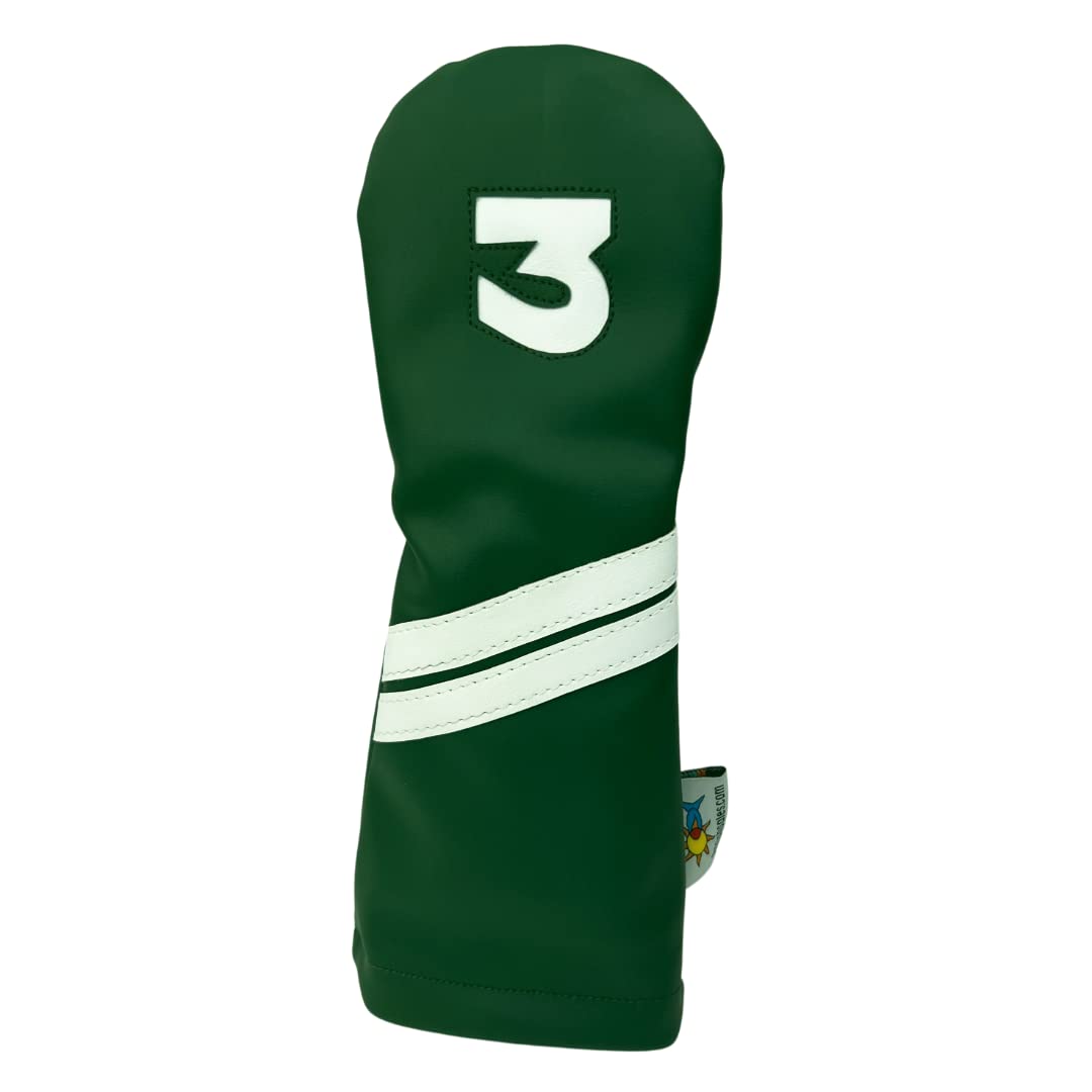Sunfish Leather Golf Headcover Set 1-3-X Driver 3 Wood Fairway Hybrid Green and White