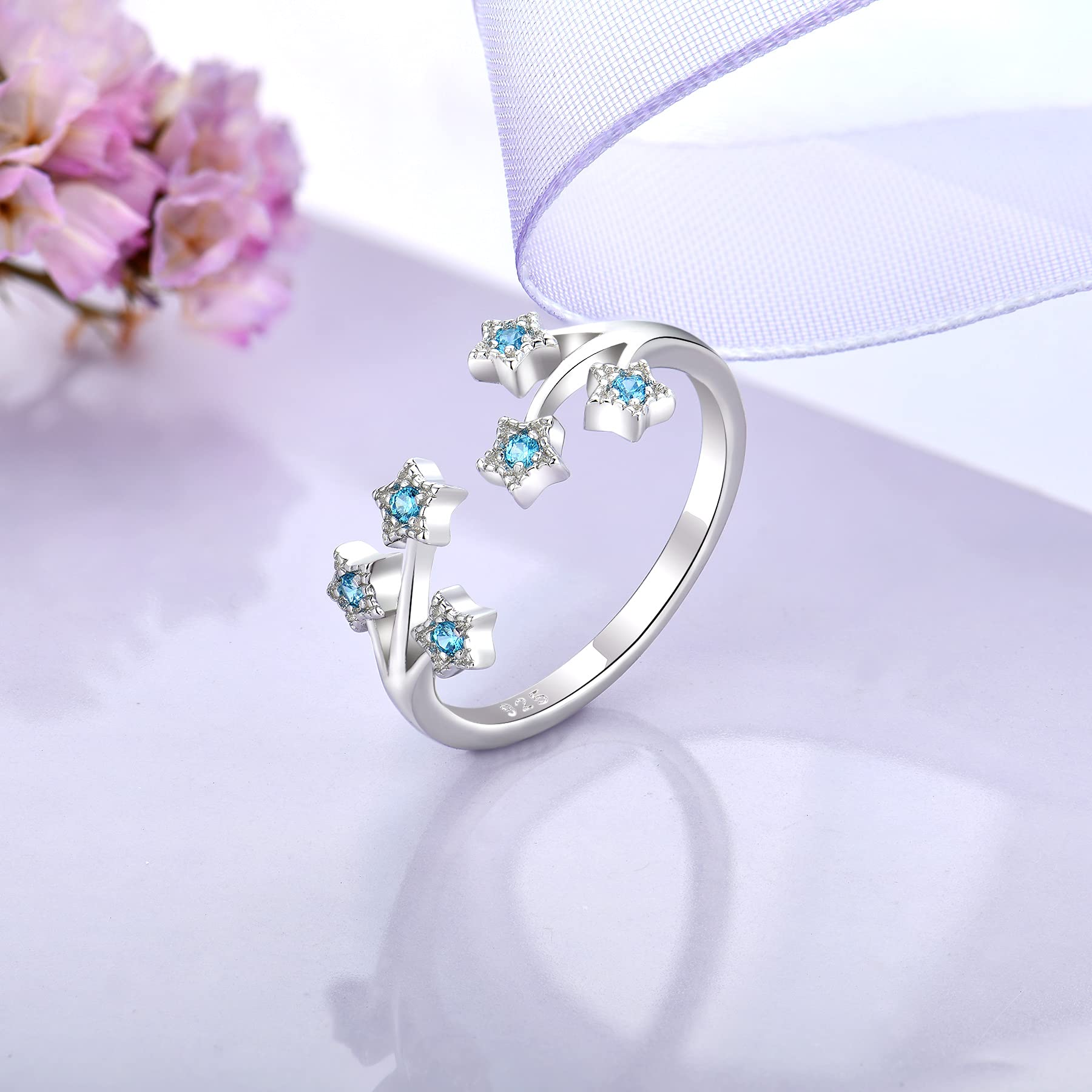STARCHENIE Star Ring for Women 925 Sterling Silver Adjustable Open Ring Anniversary Jewelry Size10