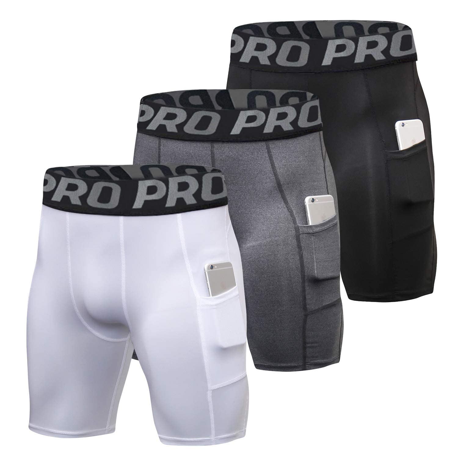 YUSHOW Mens Compression Shorts with Pocket Spandex Sports Running Quick Dry Shorts Compression Underwear for Men Athletic