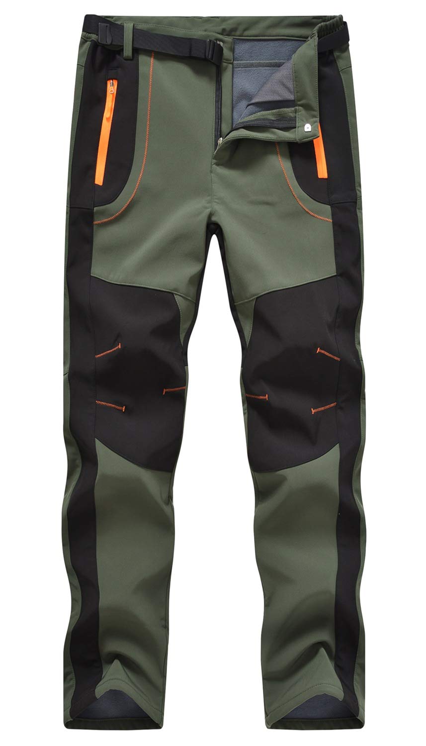 Rdruko Men's Snow Ski Pants Waterproof Insulated Winter Outdoor Hiking Fleece Pants with Belt(Army Green, US M)